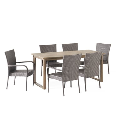 GDF Studio Sloane Outdoor Wicker and Acacia Wood 5 Piece Dining Set ...