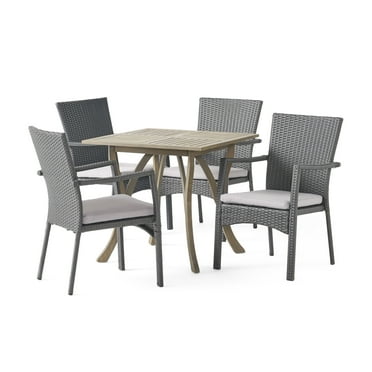 GDF Studio Tara Outdoor Wicker and Acacia Wood 5 Piece Dining Set with ...