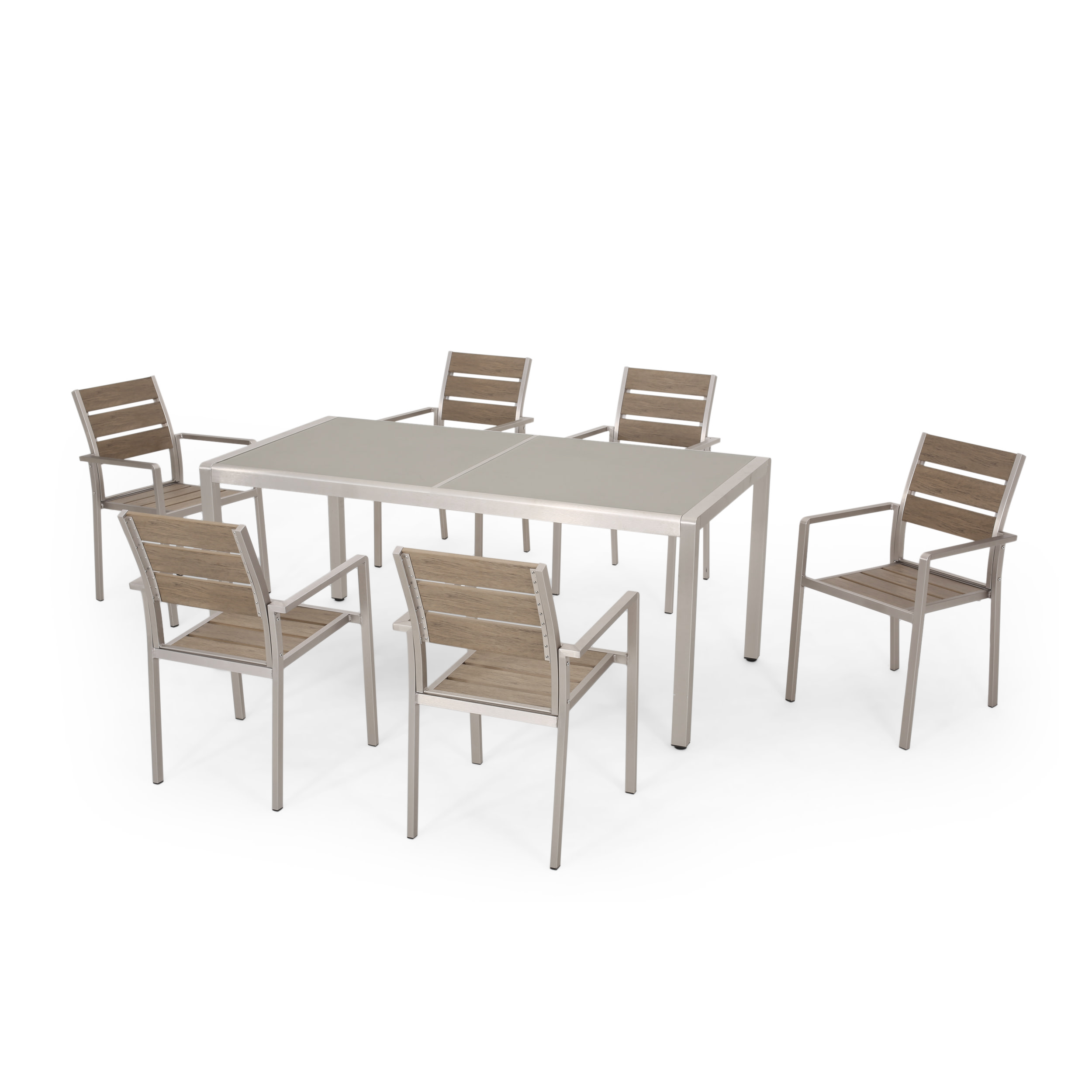 Miranda Outdoor Modern 6 Seater Aluminum Dining Set with Tempered Glass ...