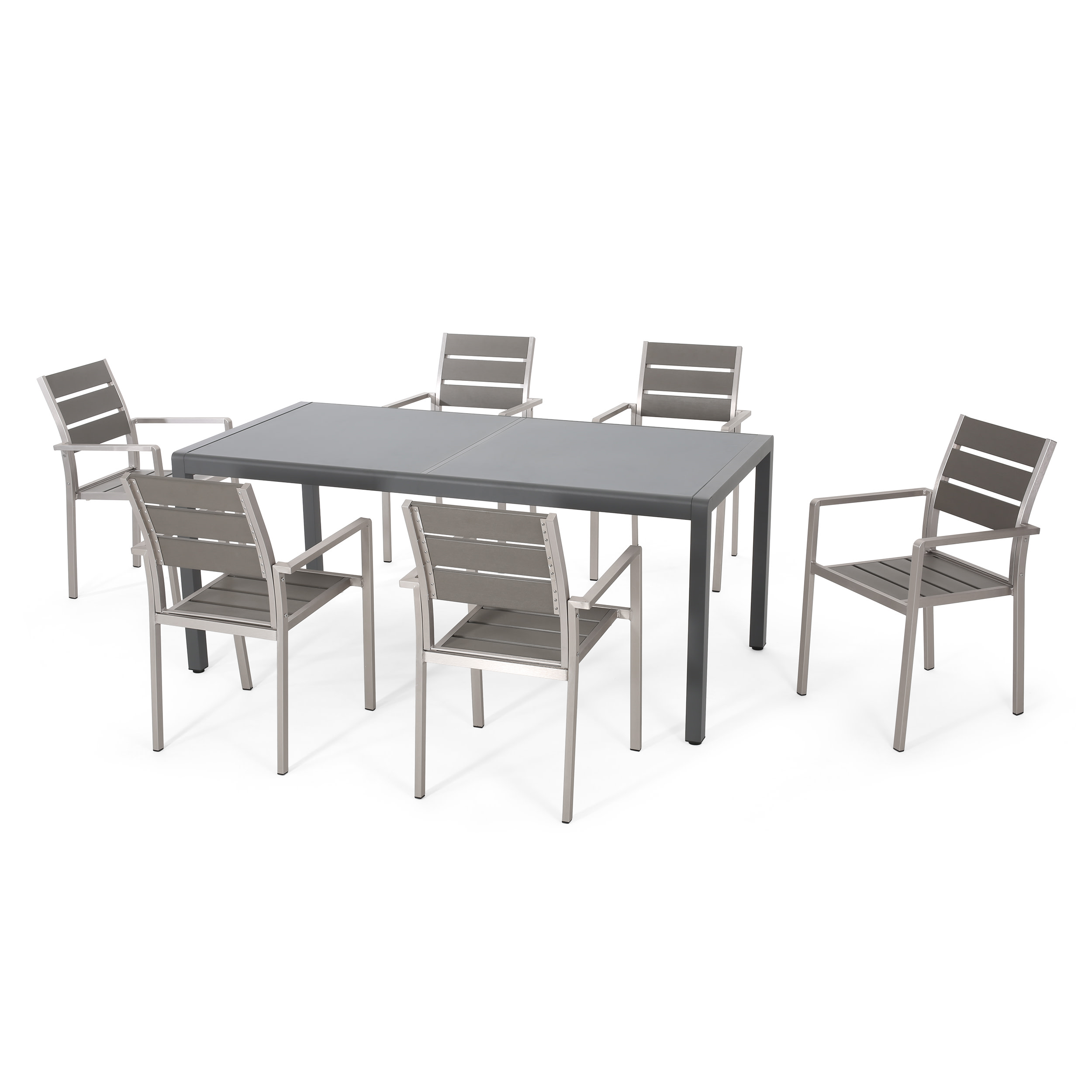 Miranda Outdoor Modern 6 Seater Aluminum Dining Set with Tempered Glass ...