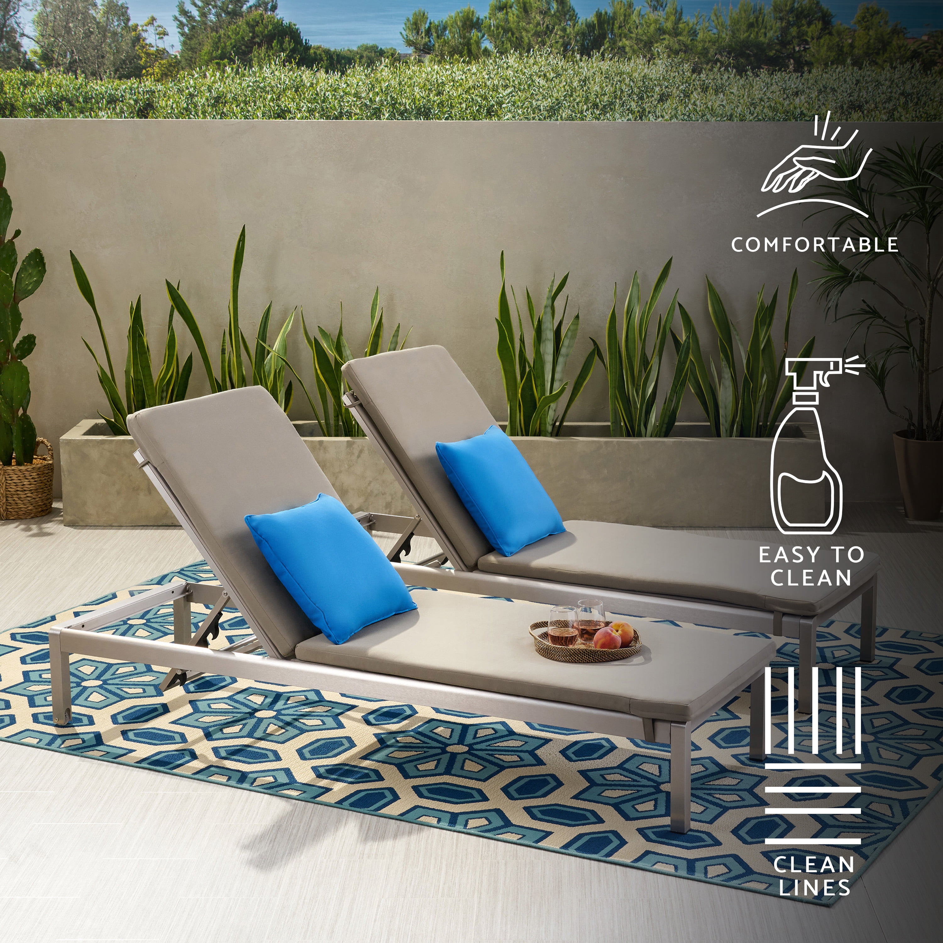 GDF Studio Crested Bay Outdoor Water Resistant Fabric Chaise Lounge ...