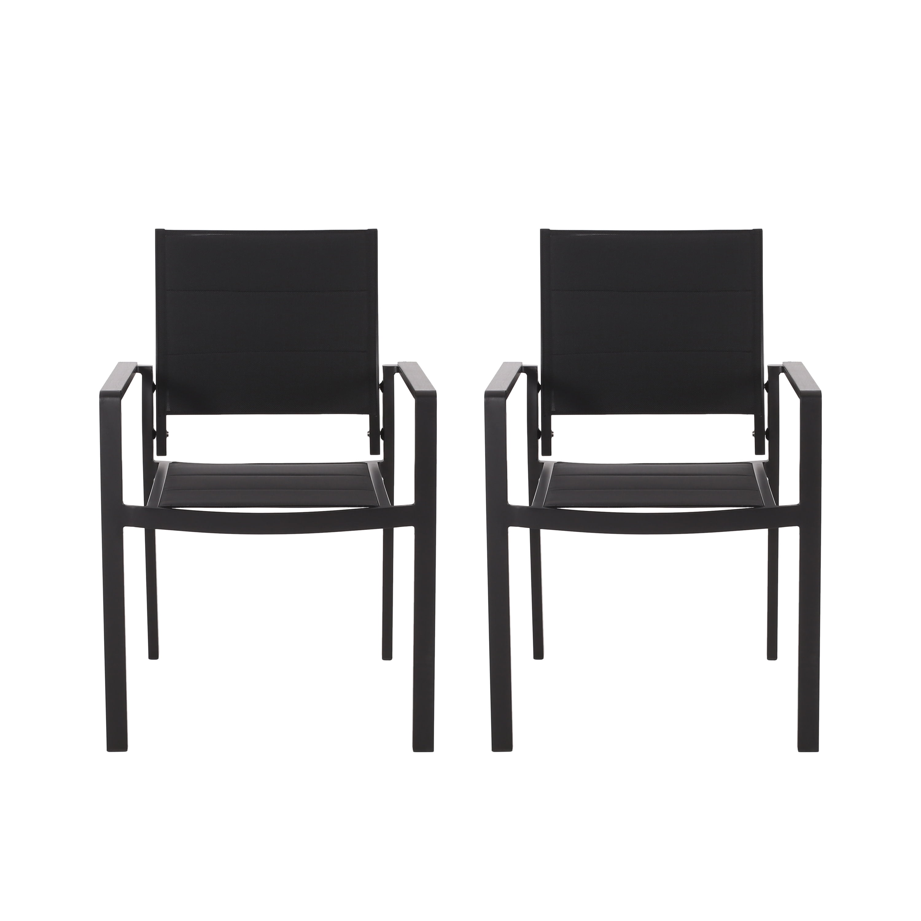 GDF Studio Curtisian Outdoor Mesh and Aluminum Dining Chairs, Black ...