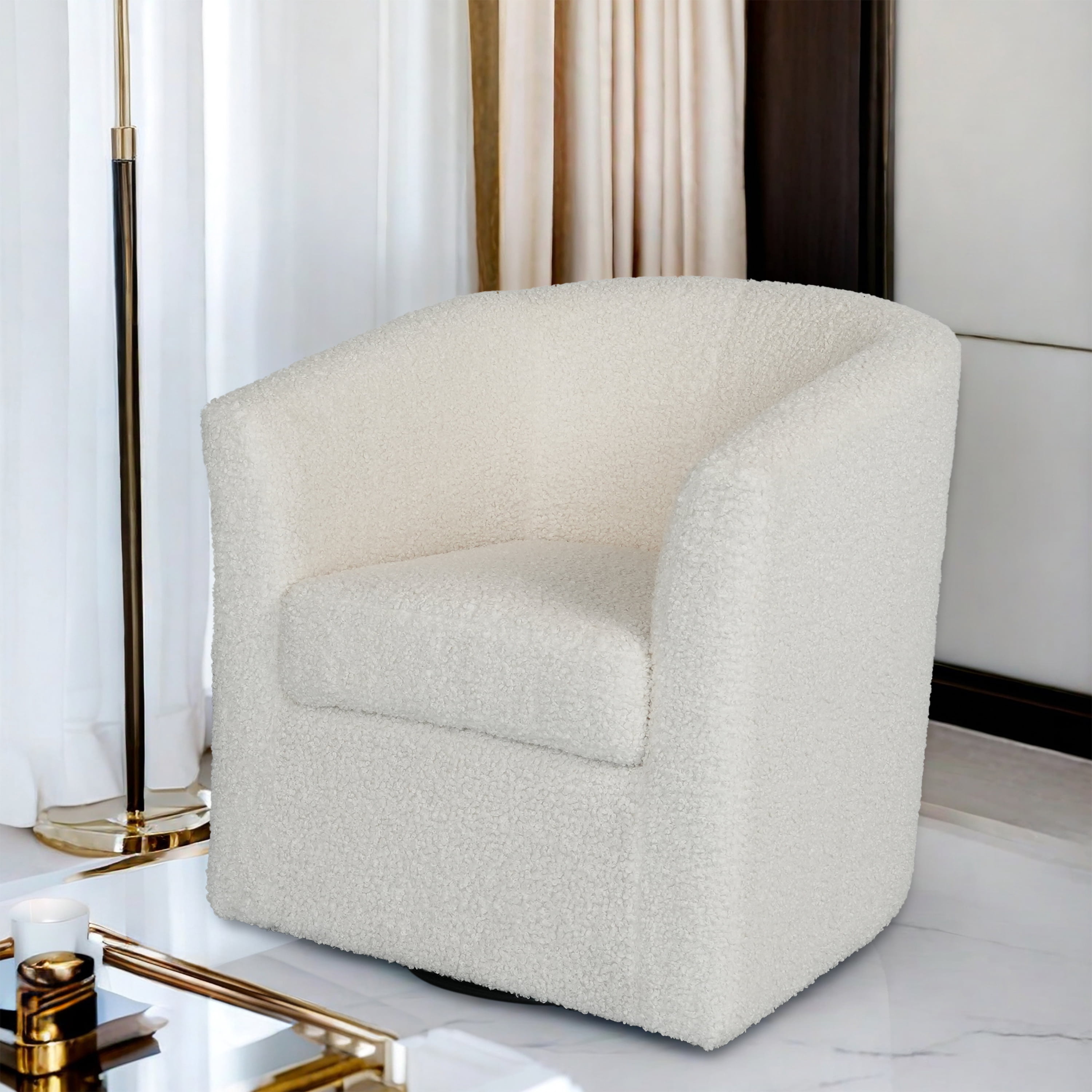GDF Studio Daisy Boucle Swivel Club Chair, White - Walmart.com