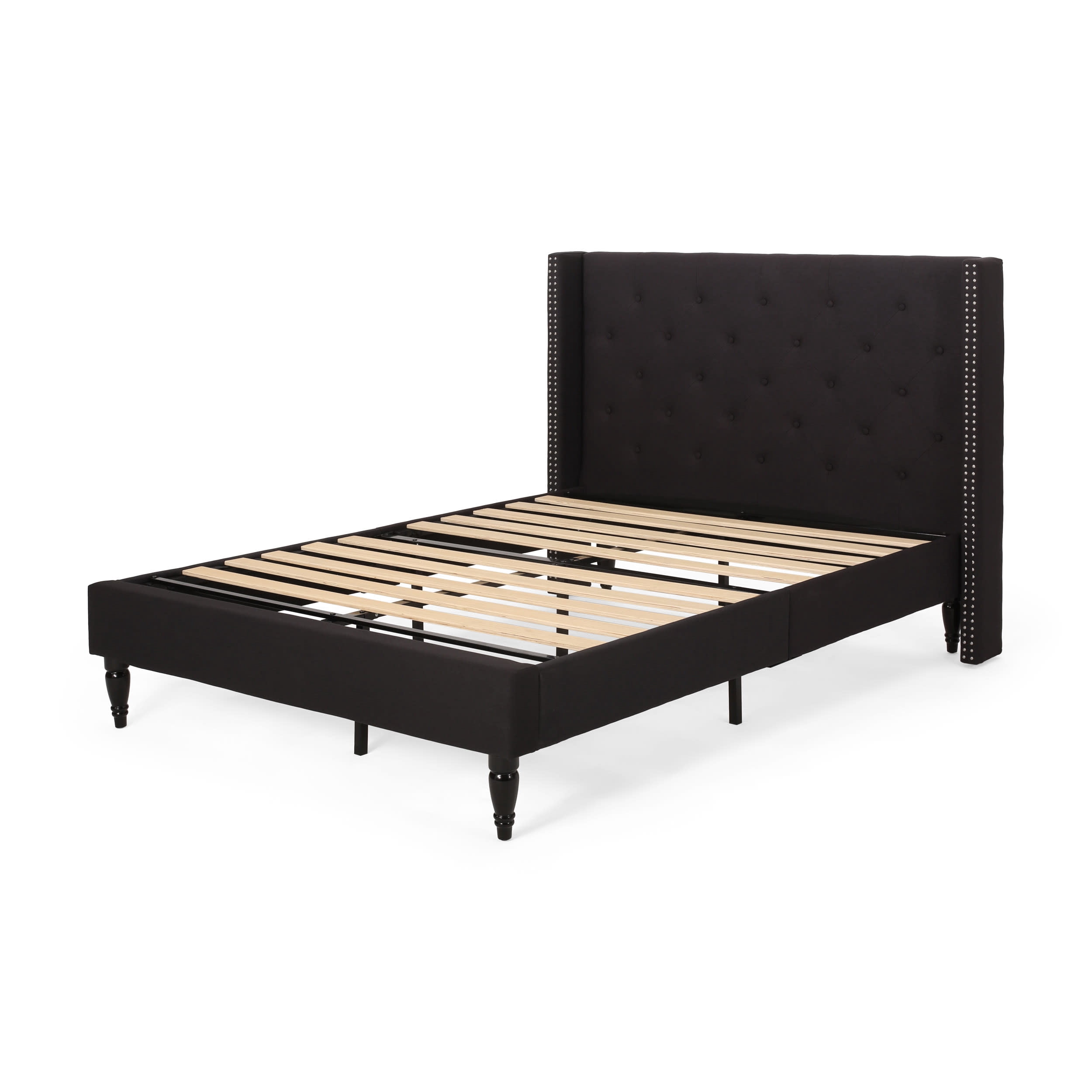 GDF Studio Davies Contemporary Fabric Tufted Bed Frame, Queen Black ...