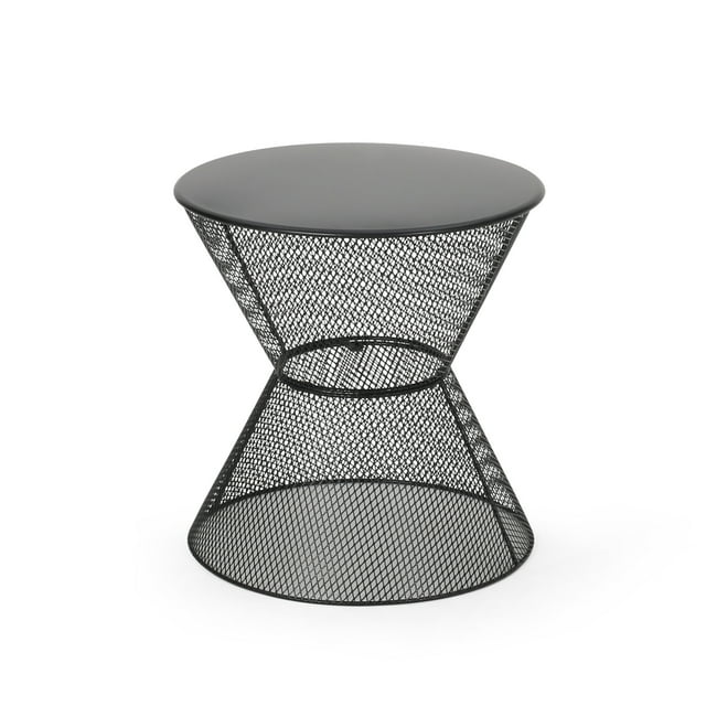 GDF Studio Doane Outdoor Metal Mesh Hourglass Side Table, Matte Black ...