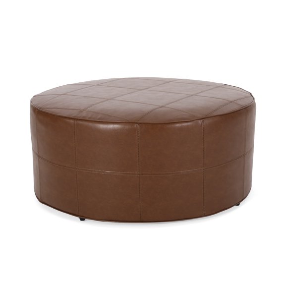 GDF Studio Dored Faux Leather Upholstered Ottoman, Cognac Brown Large ...