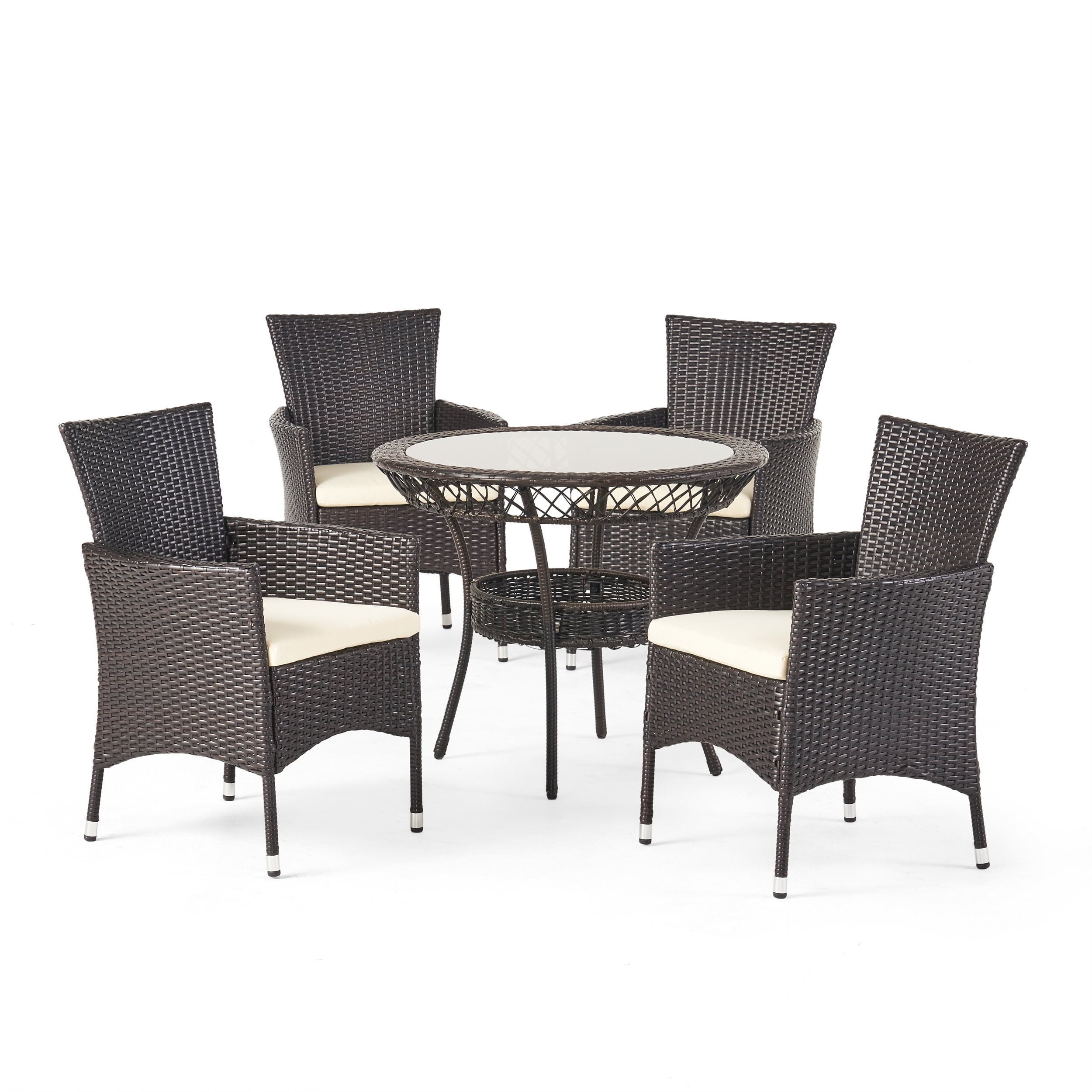 GDF Studio Driscoll Outdoor Wicker 5 Piece Dining Set with Cushion ...