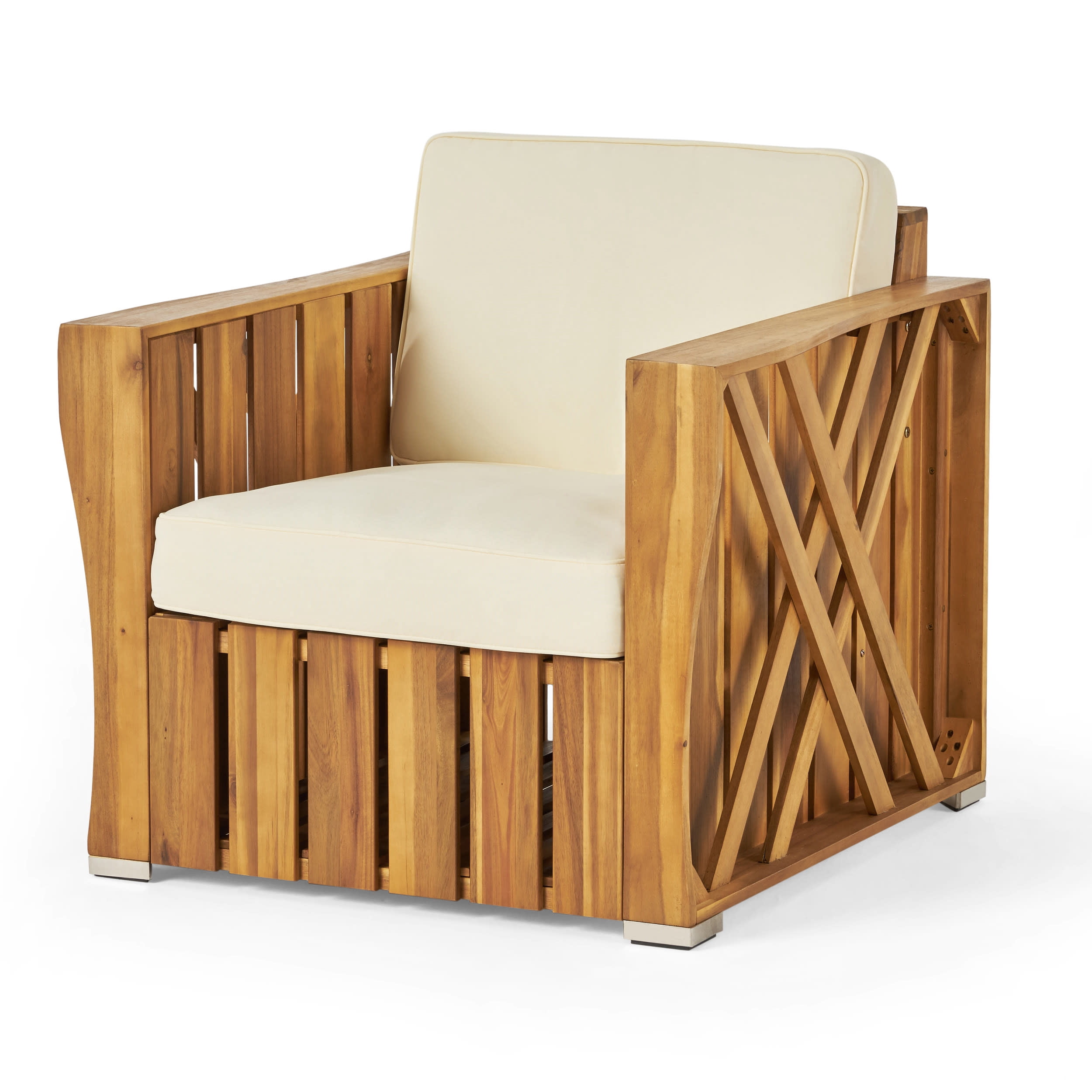 GDF Studio Edward Outdoor Acacia Wood Club Chair with Cushion, Natural ...