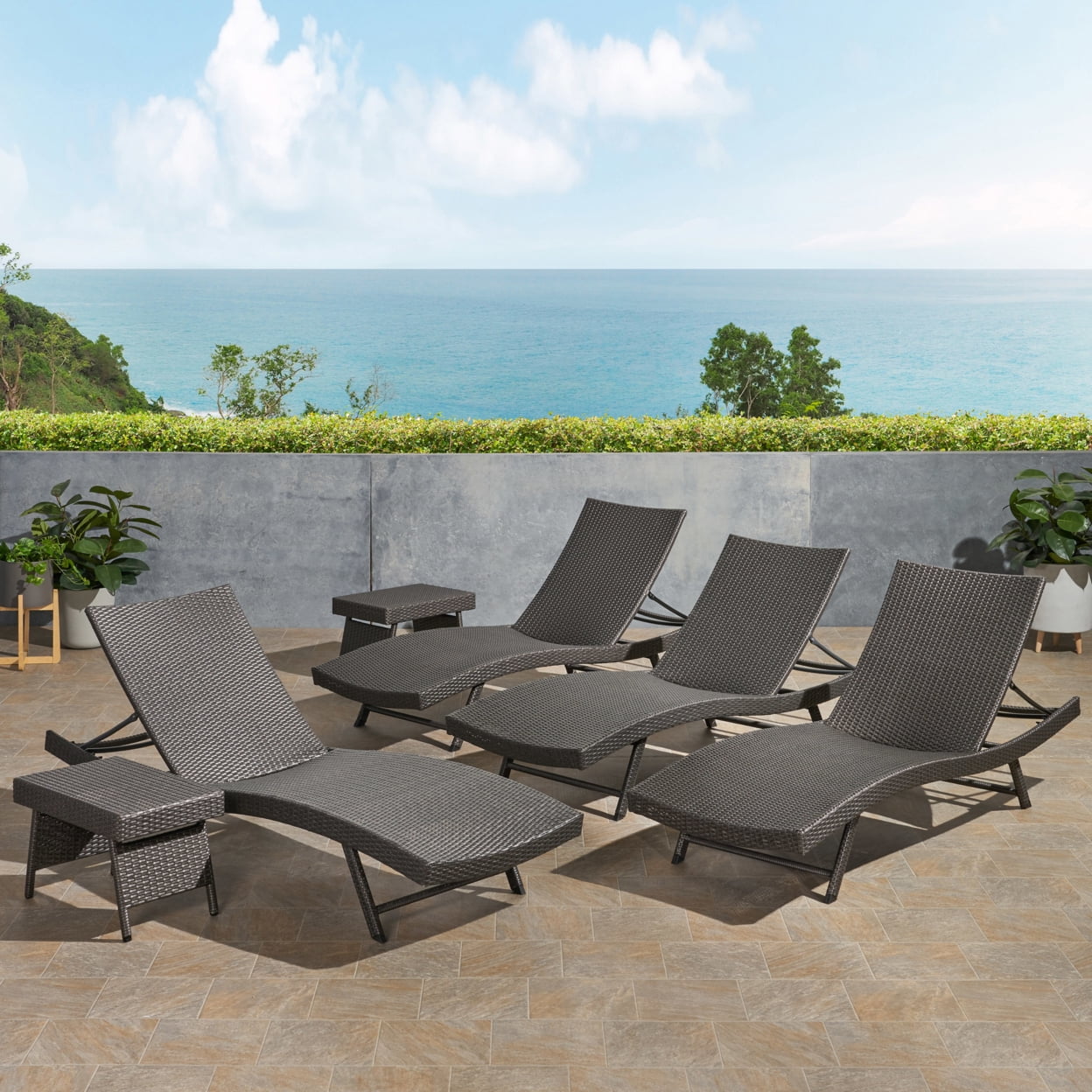 GDF Studio Eliana Outdoor Wicker 6 Piece Adjustable Chaise Lounge and ...