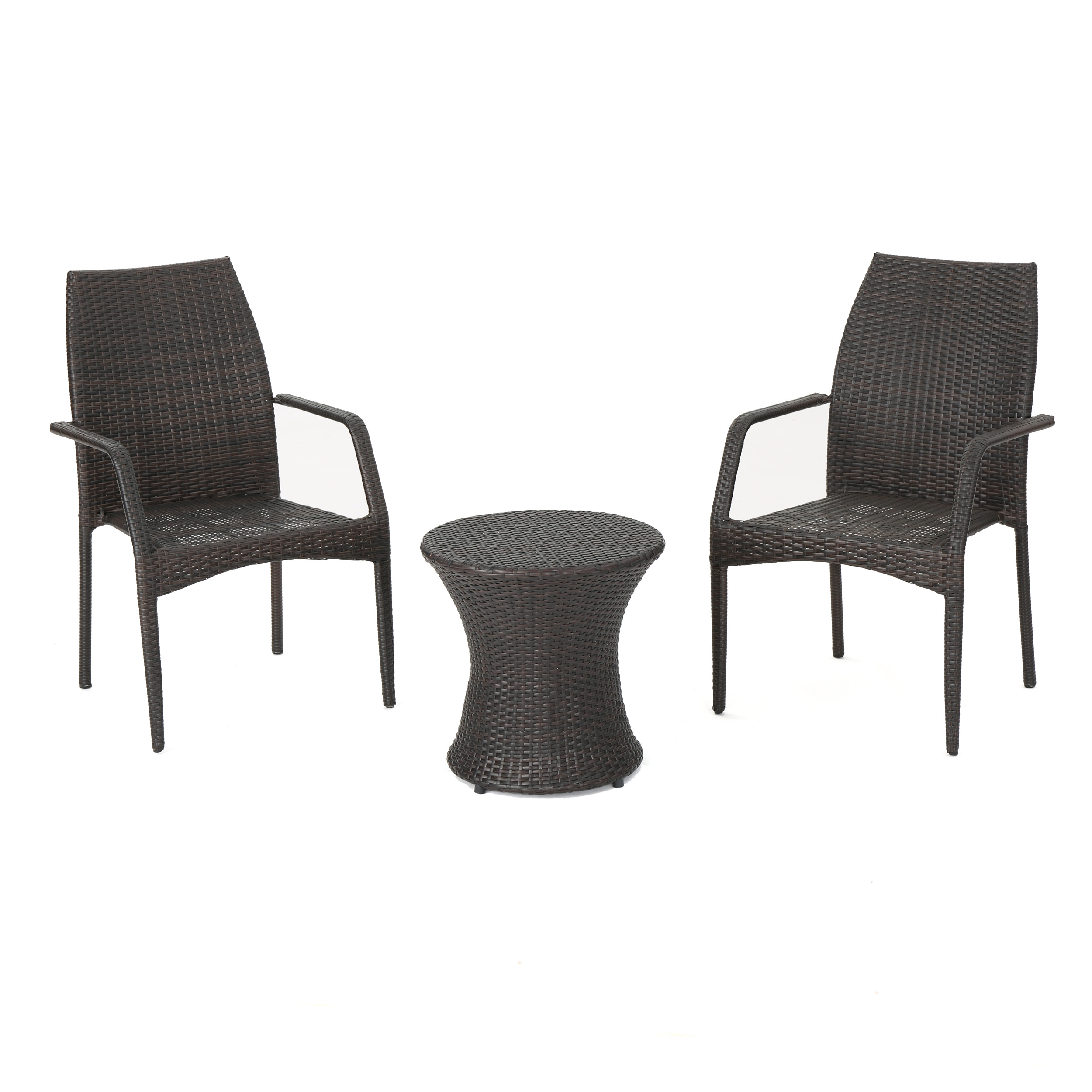 GDF Studio Estella Outdoor Wicker 3 Piece Stacking Chair Chat Set, Multibrown - Walmart.com