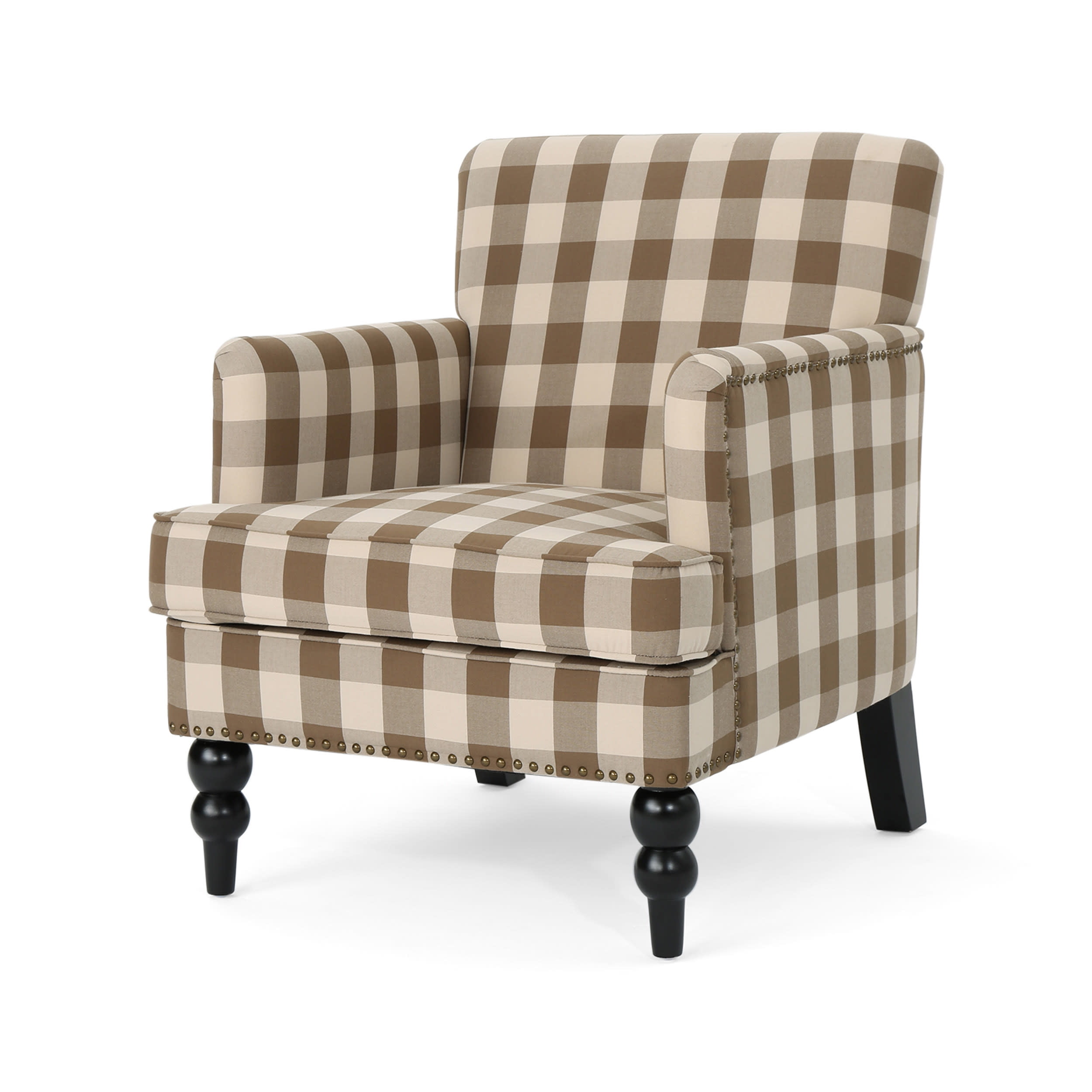 GDF Studio Eve Contemporary Fabric Club Chair with Nailhead Trim, Brown ...