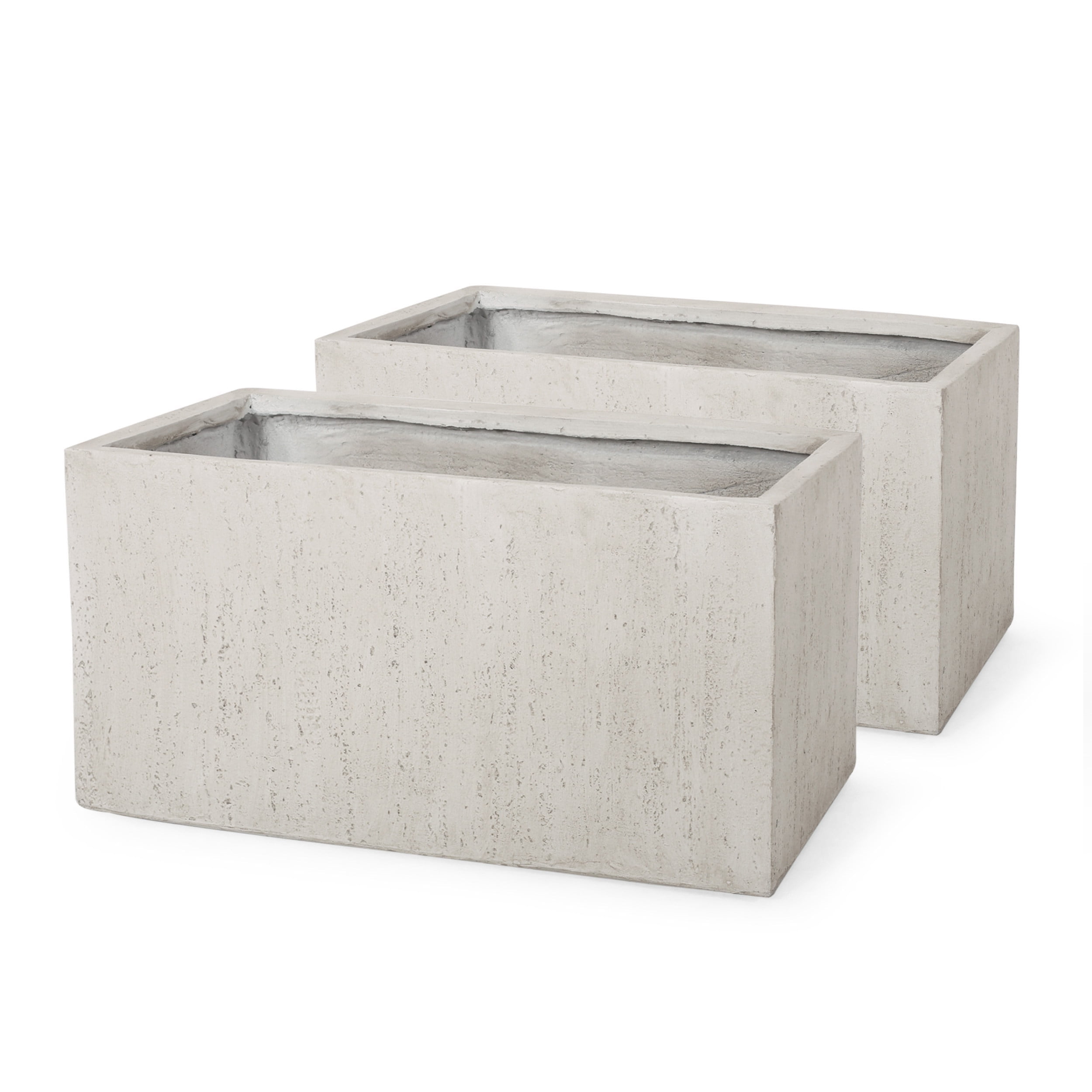 GDF Studio Fardeen Outdoor Modern Cast Stone Rectangular Planters, Set ...
