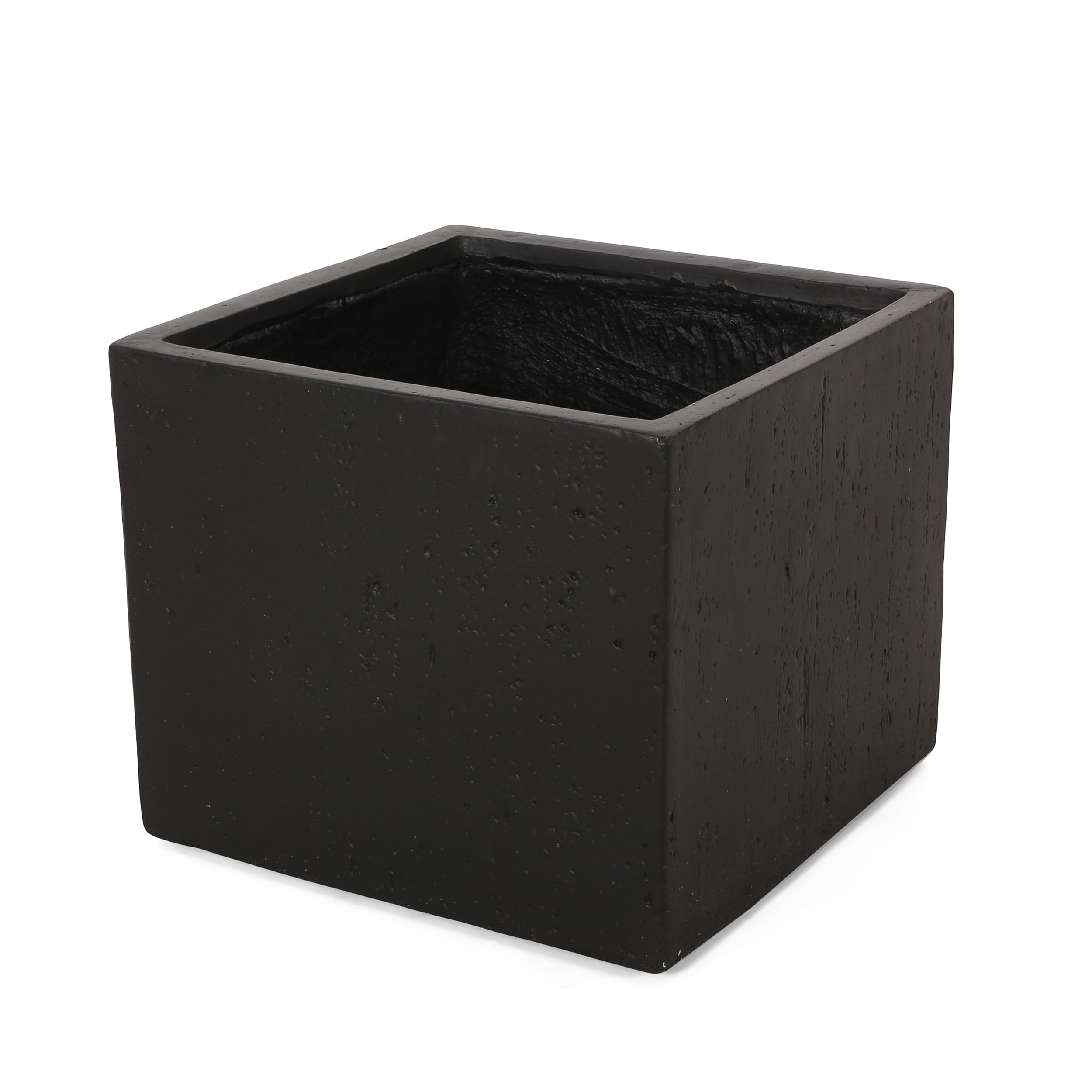 GDF Studio Large Outdoor Modern Cast Stone Square Planter, XL Black ...