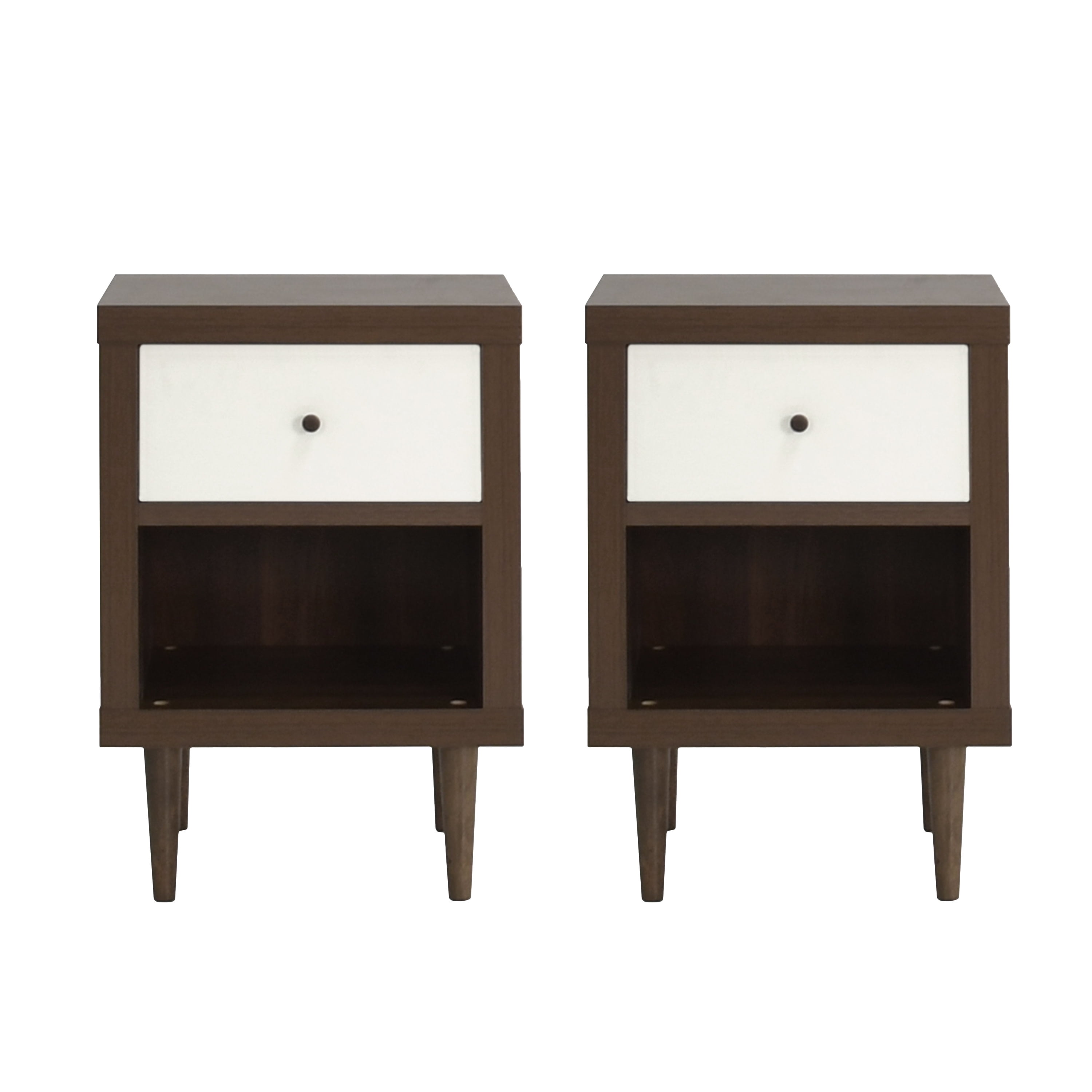 GDF Studio Farhart Faux Wood Single Drawer Nightstand, Walnut, Set of 2 ...