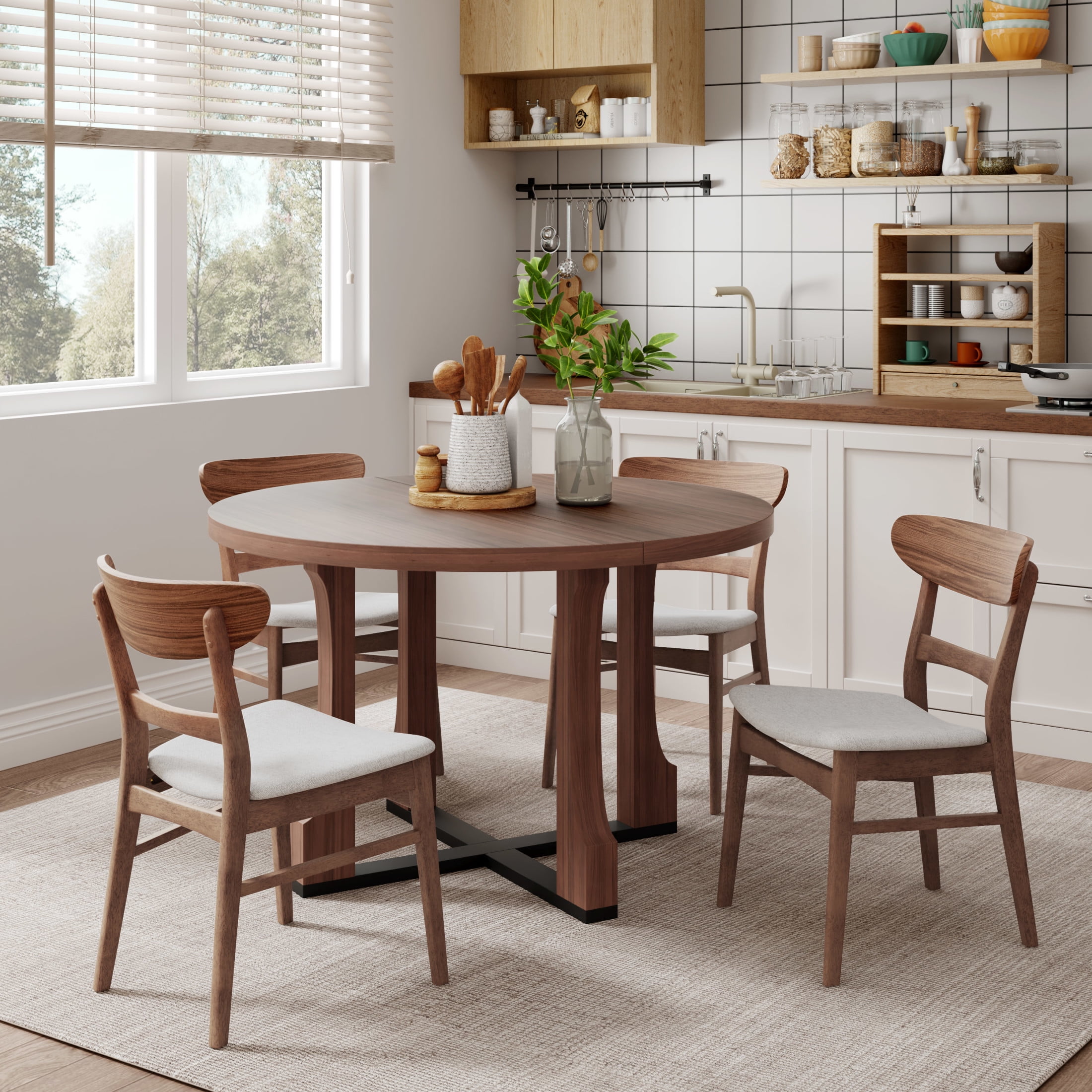 GDF Studio Farmhouse 5-Piece Dining Set, 48" Round Table with 4 ...