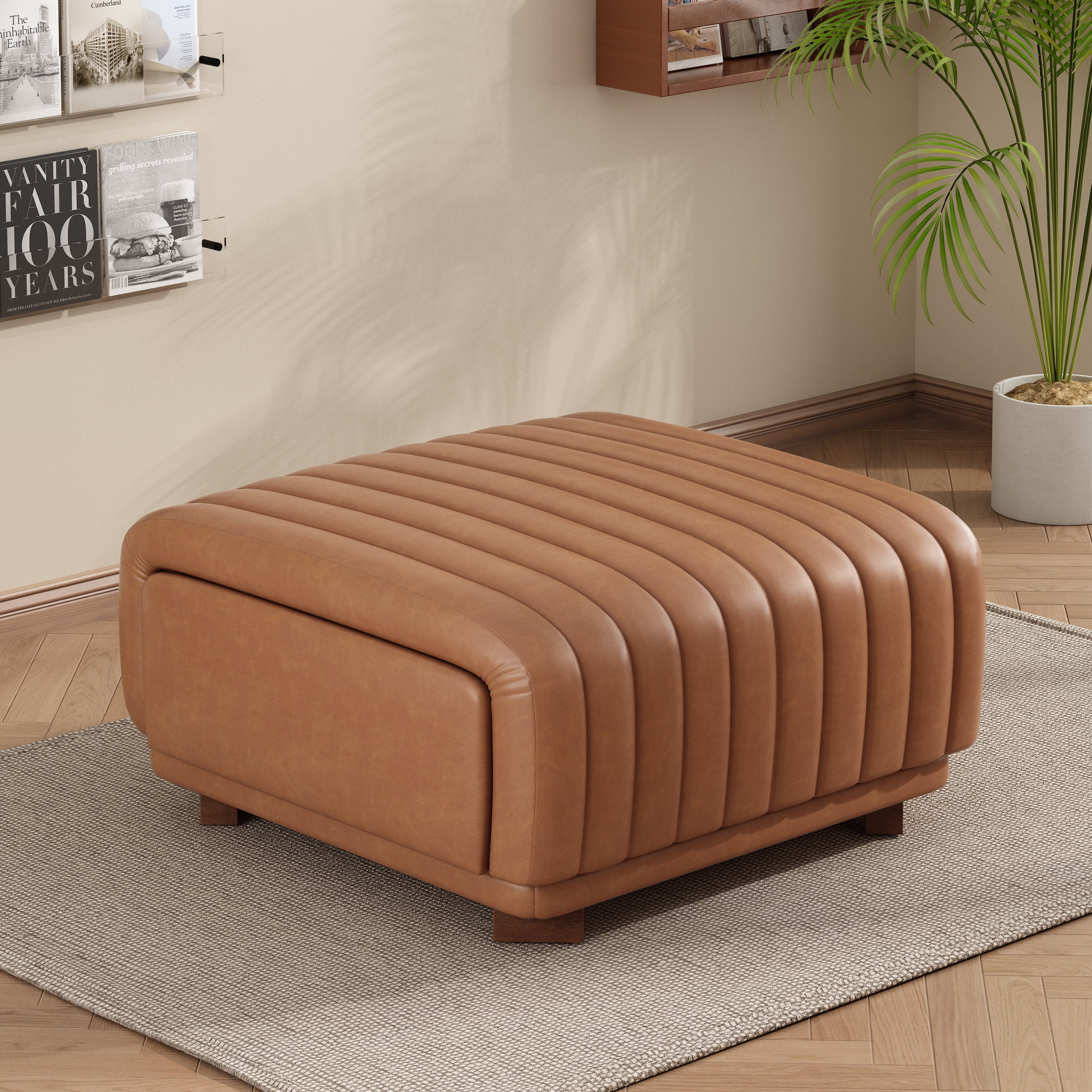 GDF Studio Faux Leather Ottoman with 2 Storage Drawers, Wood Frame ...