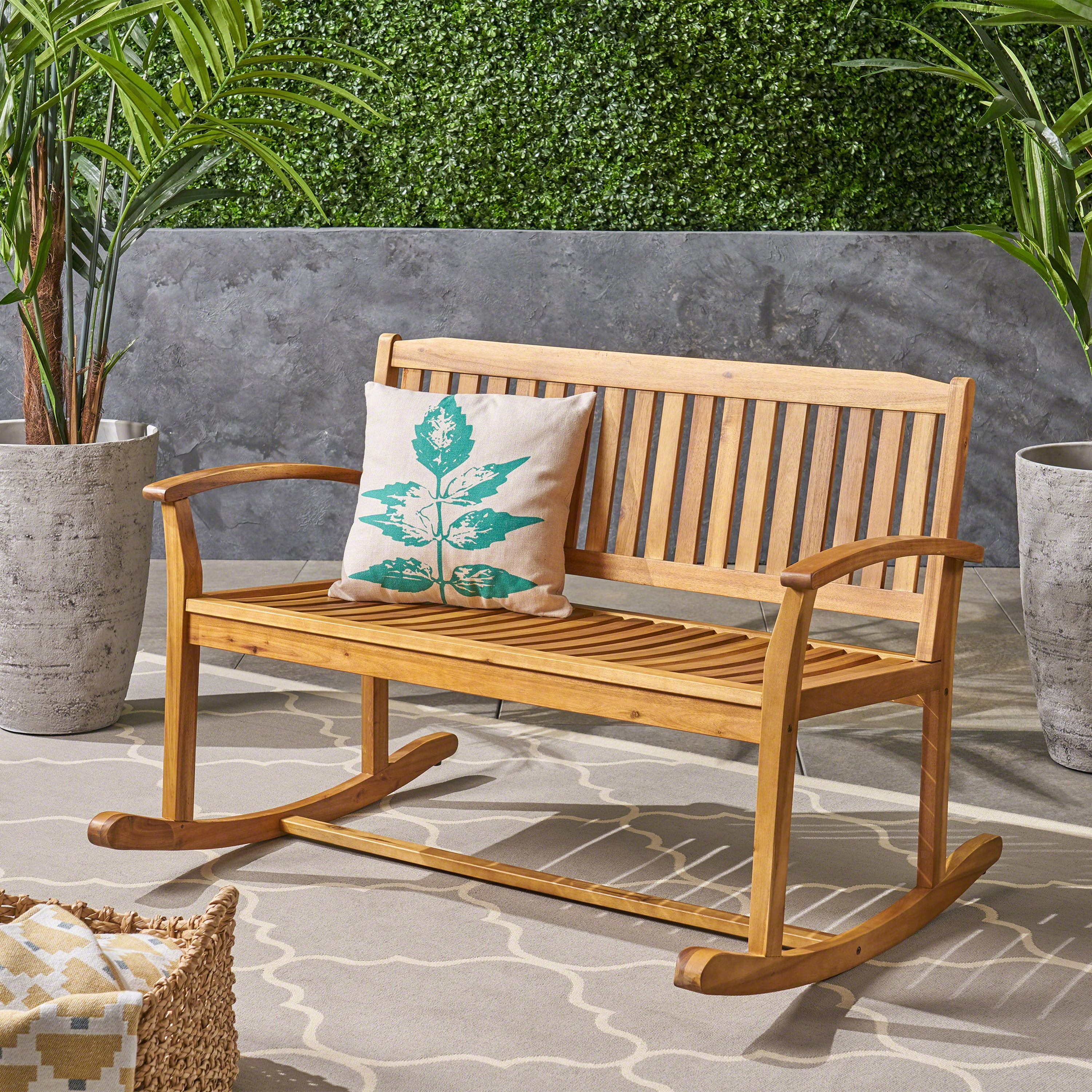 GDF Studio Fessenden Indoor/Outdoor Rustic Acacia Wood Rocking Bench ...