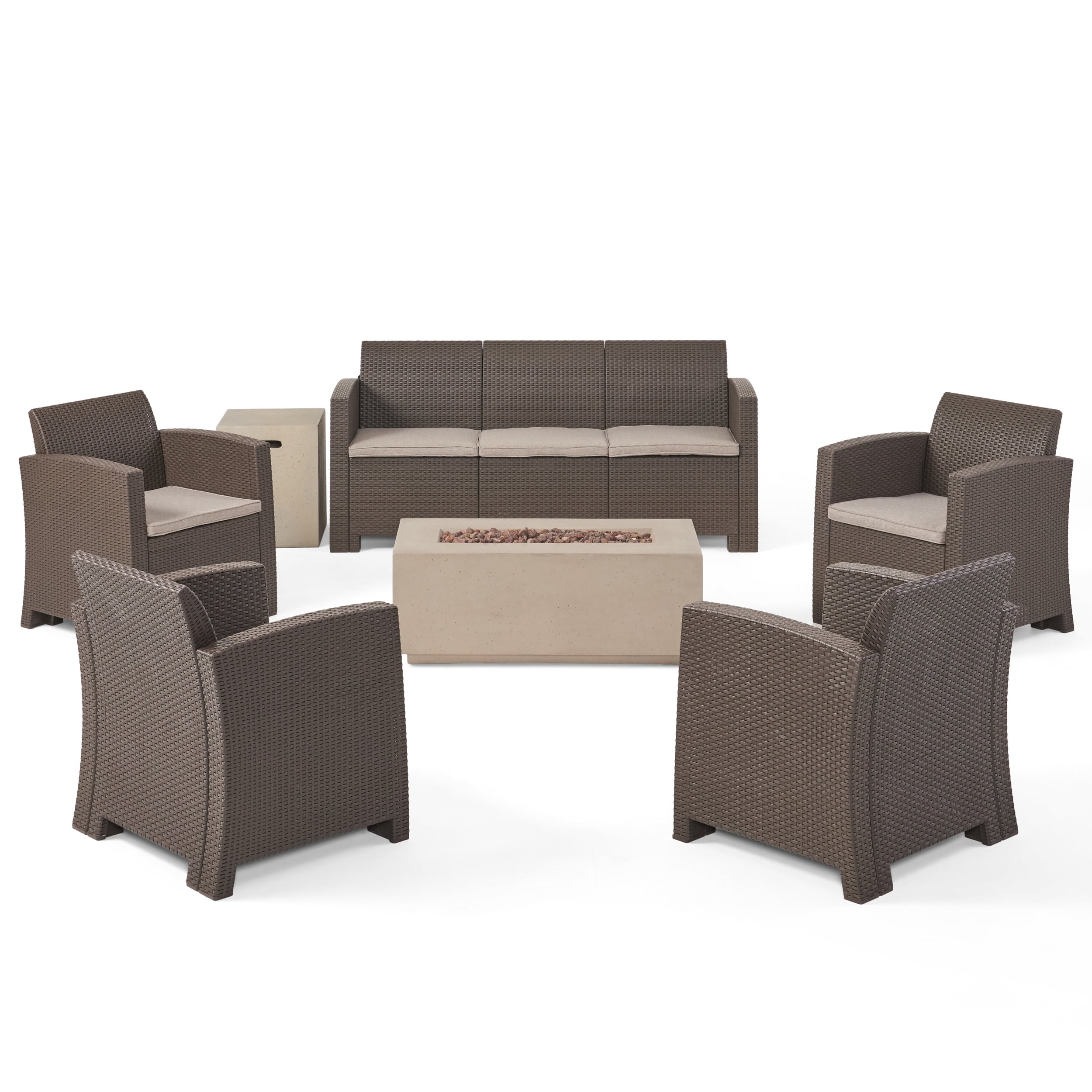 GDF Studio Flamingo Patio Furniture, 7 Seater Wicker Sofa Set with Fire ...