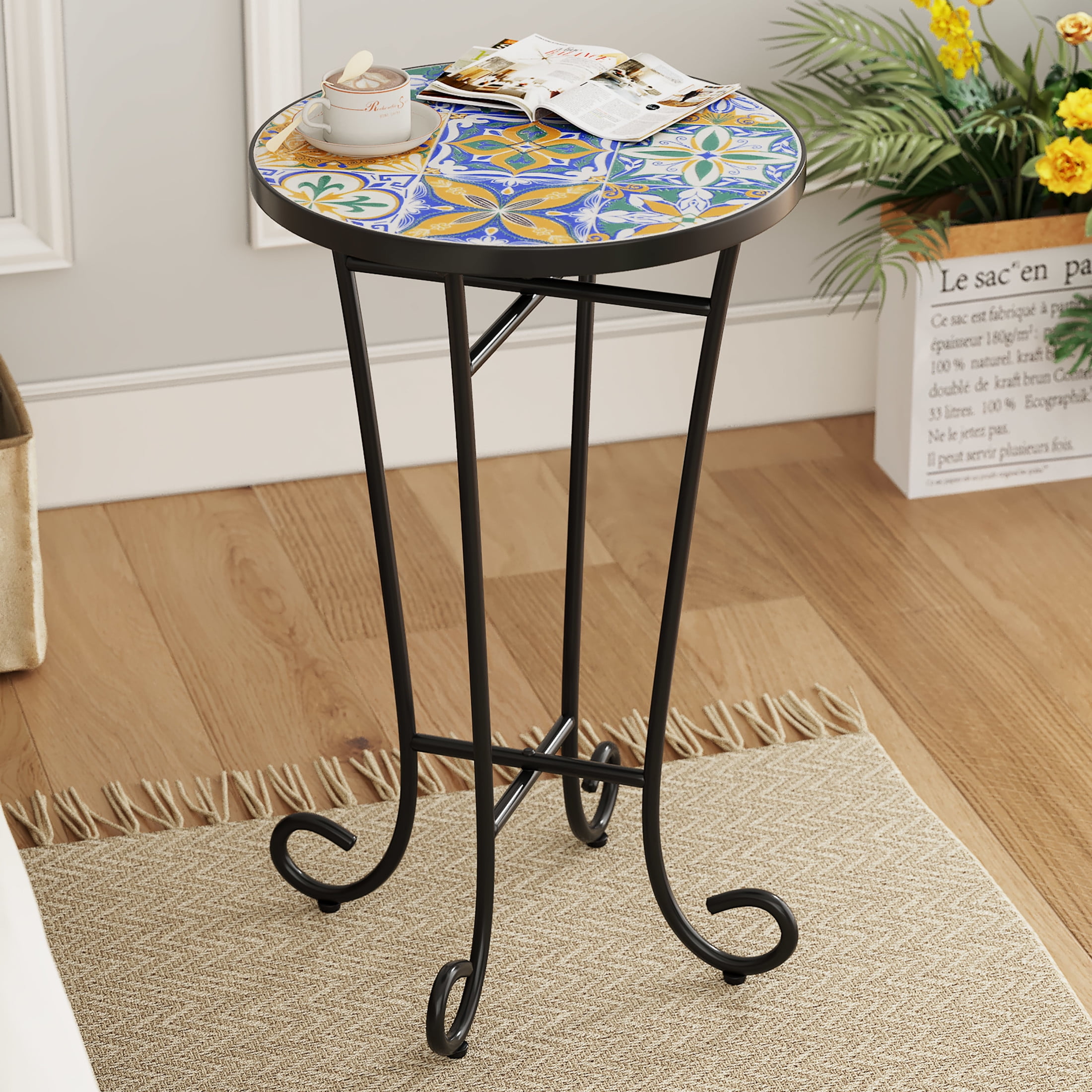 GDF Studio French Country Outdoor Side Table with Mosaic Ceramic Top ...