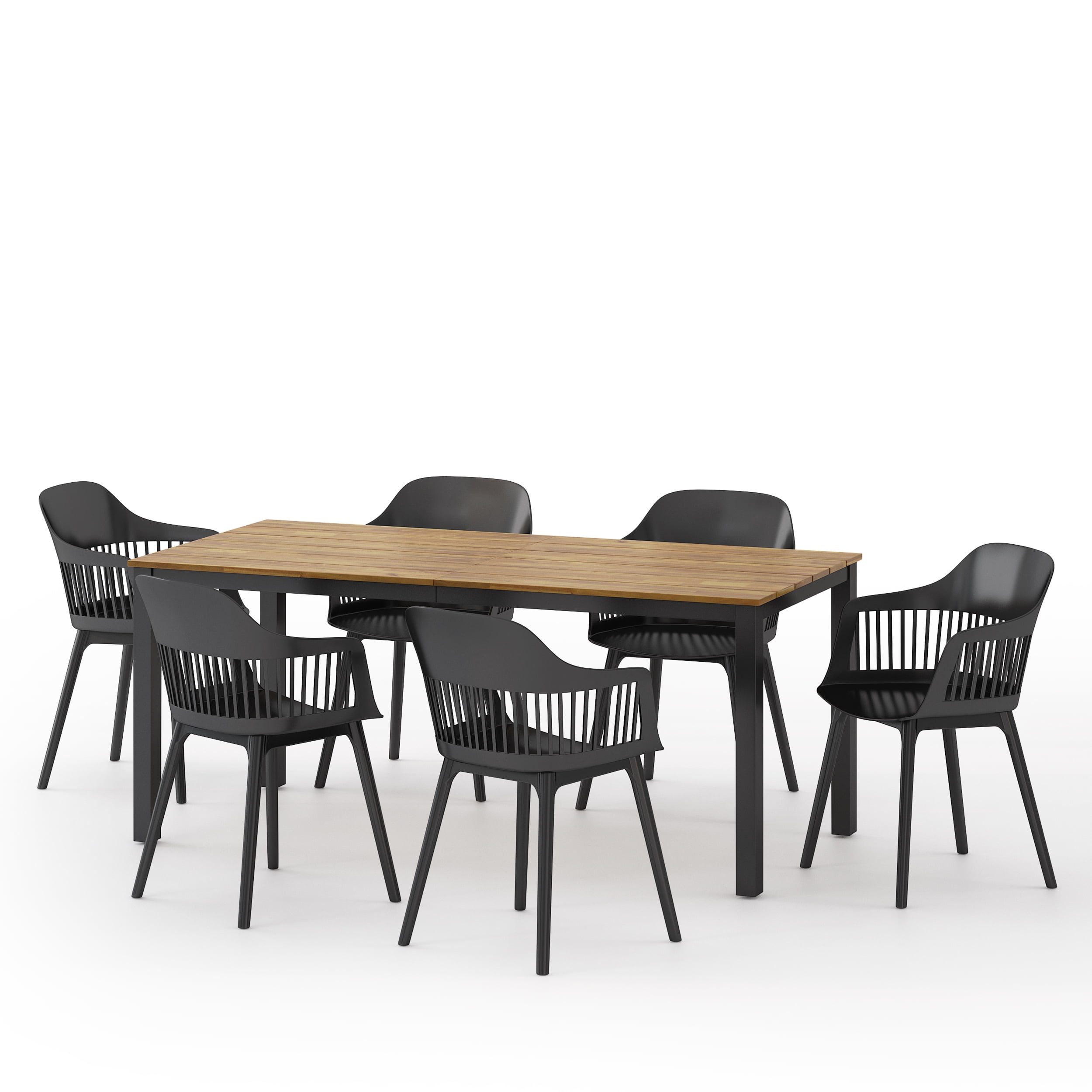 GDF Studio Furman Outdoor Acacia Wood and Resin 7 Piece Dining Set ...
