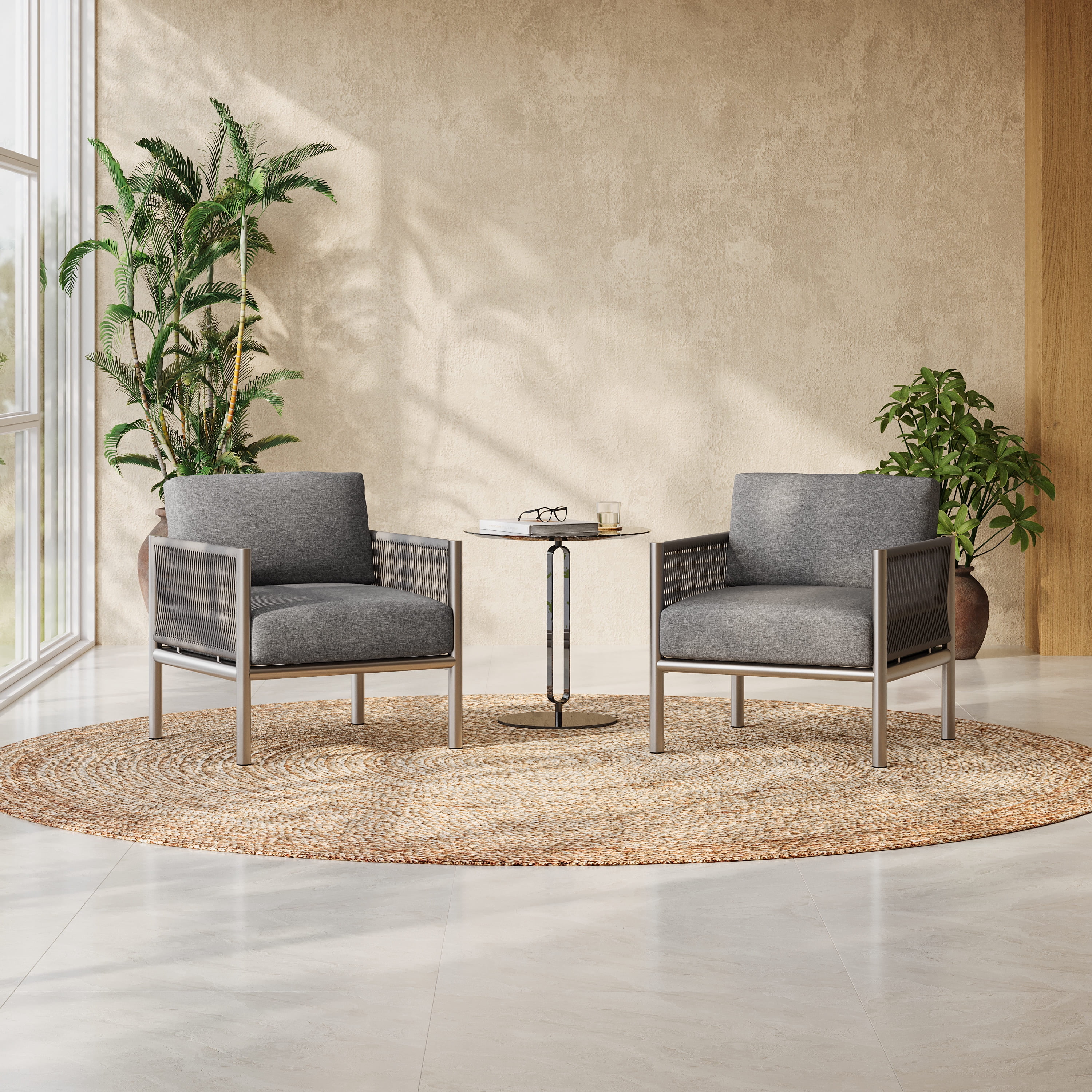 GDF Studio Gables Outdoor Patio Club Chairs with Cushions, Set of 2 ...
