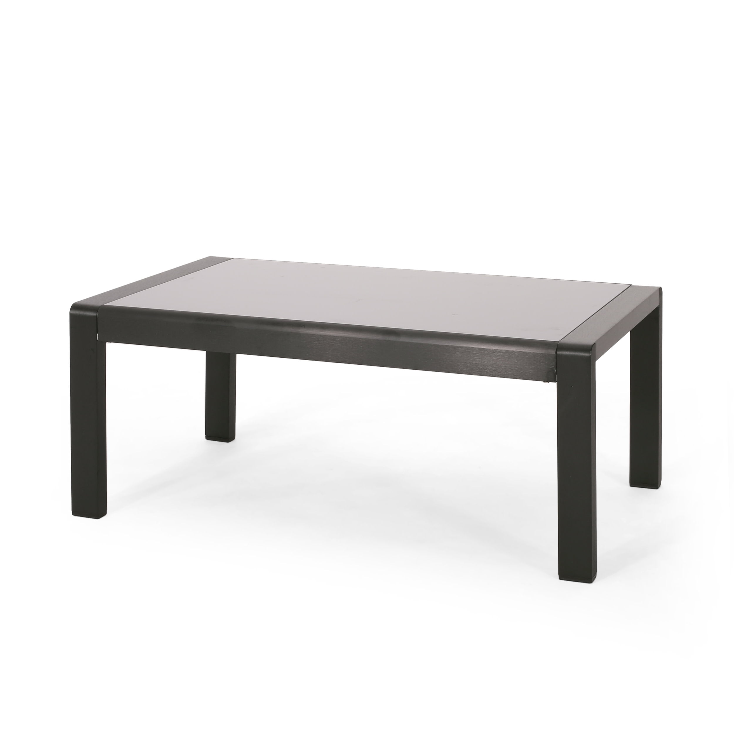 GDF Studio Gadd Outdoor Aluminum and Tempered Glass Coffee Table, Black ...
