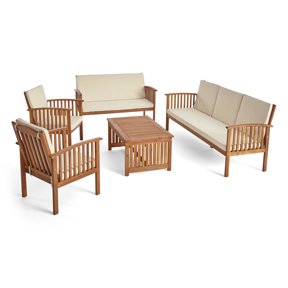 GDF Studio Navan Outdoor Acacia Wood 7 Seater Sofa Chat Set with ...