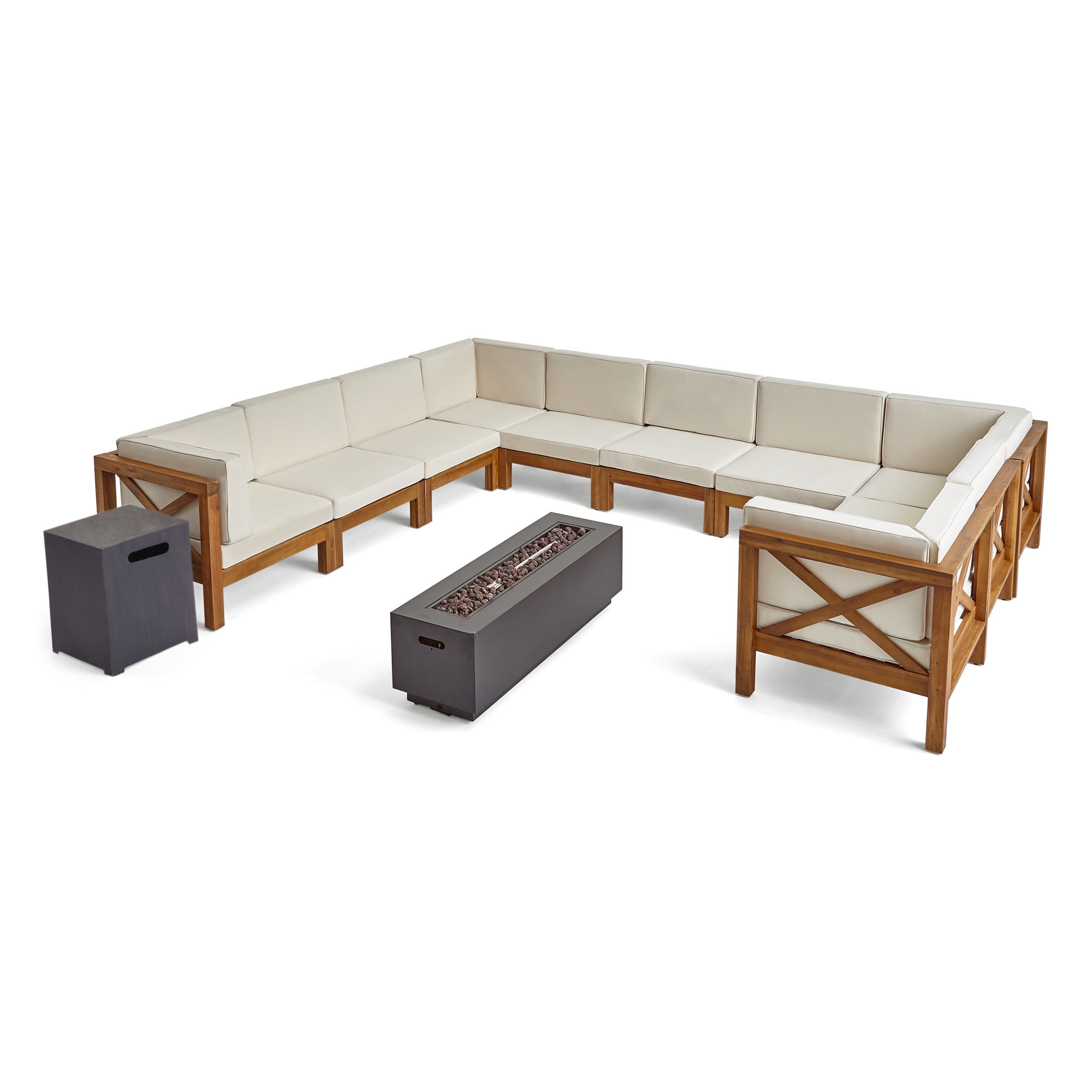 GDF Studio Goodwin Outdoor Acacia Wood 10 Seater Sectional Sofa Set ...