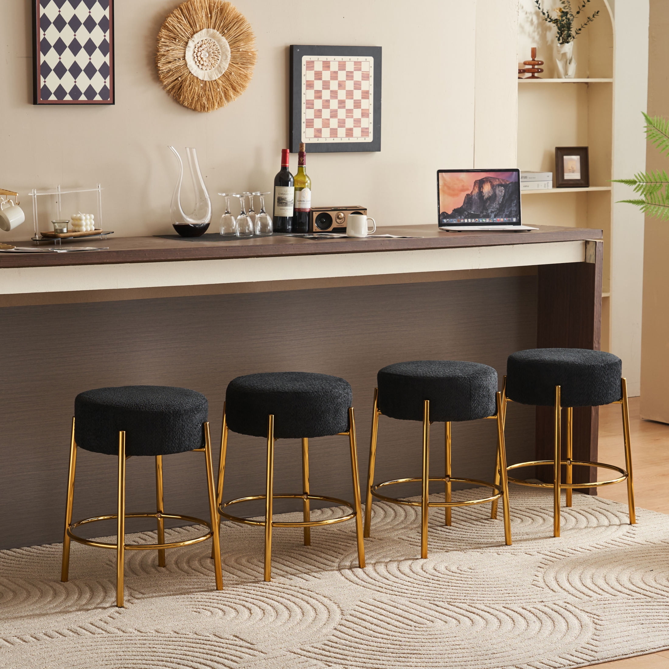 GDF Studio Granular Upholstered Bar Stools with High Resilience Foam ...