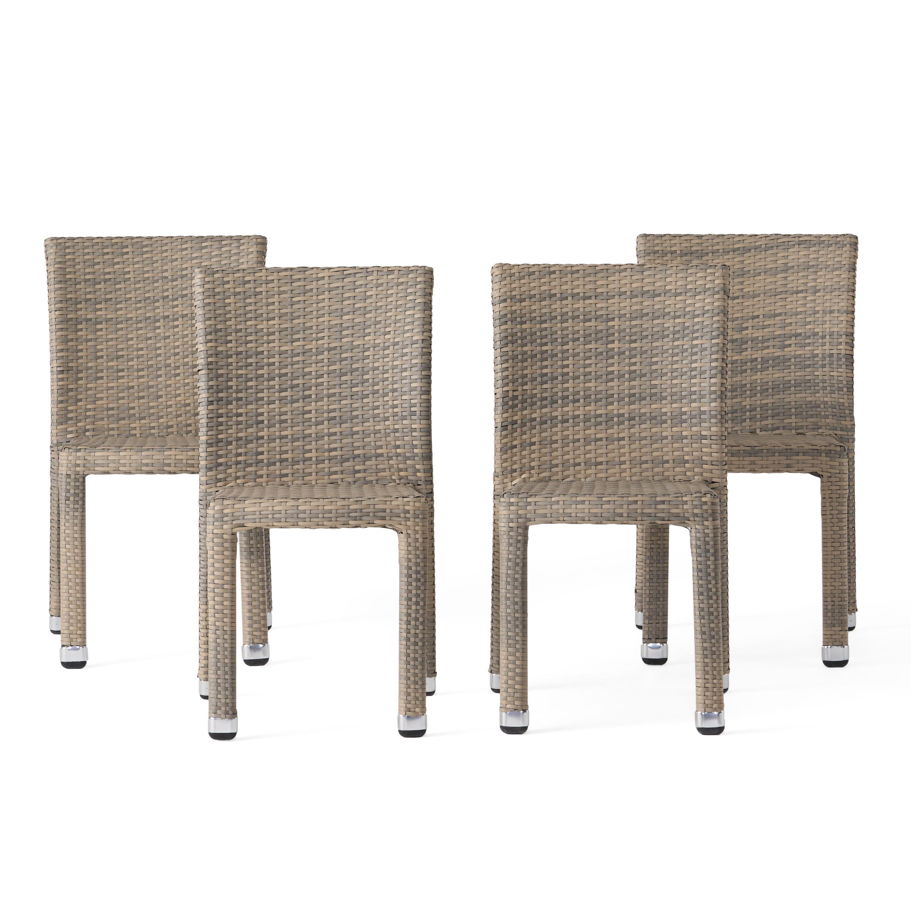 GDF Studio Haddan Outdoor Wicker Armless Stacking Dining Chairs, Set of ...