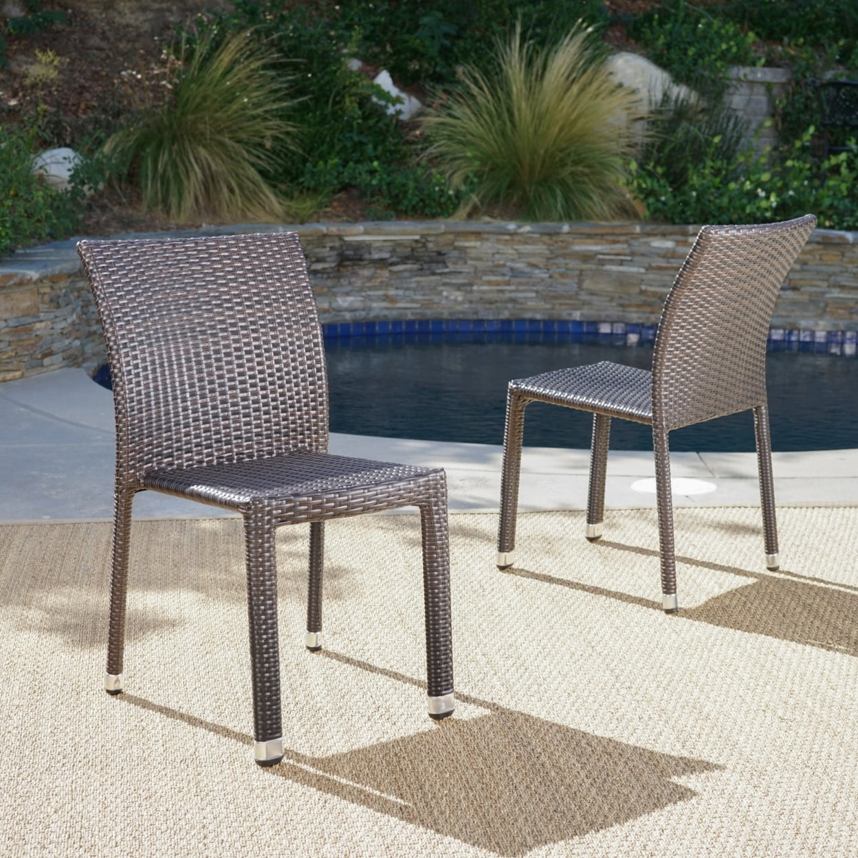 GDF Studio Haddan Outdoor Wicker Stacking Chairs (Set of 2), Multibrown ...
