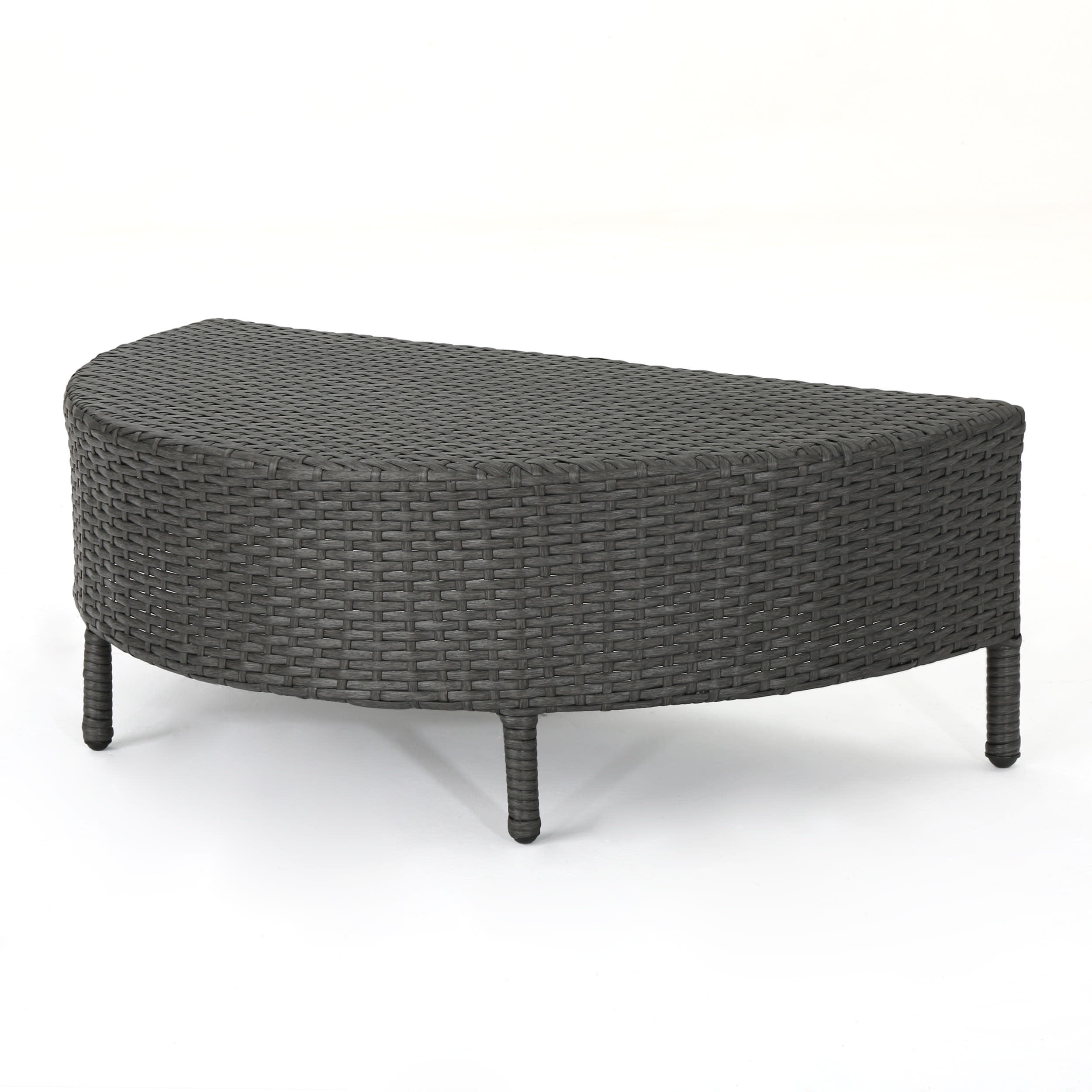 GDF Studio Harper Outdoor Wicker Half-Round Coffee Table, Gray ...