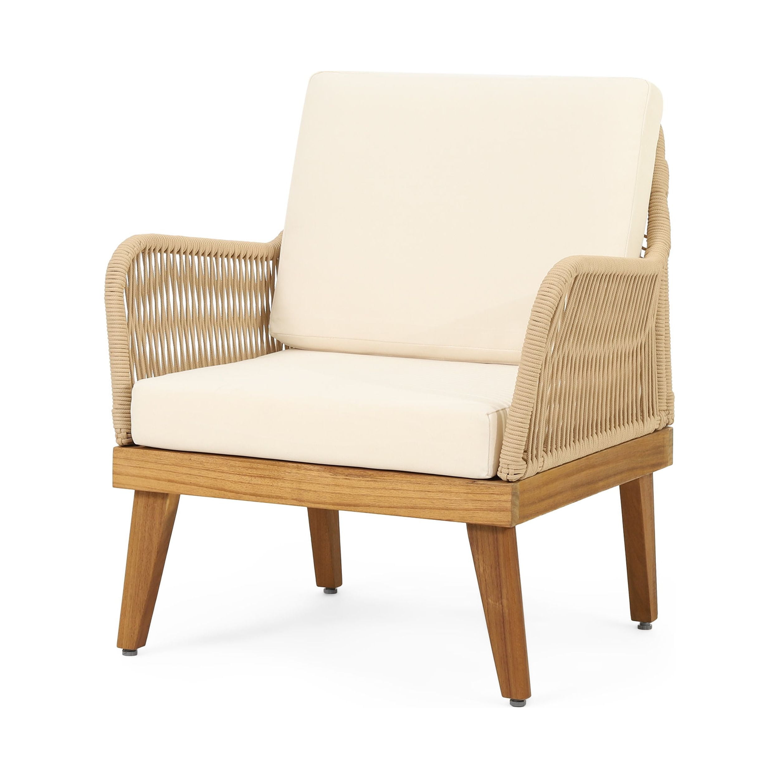 GDF Studio Hueber Outdoor Acacia Wood and Rope Club Chair with Cushions ...