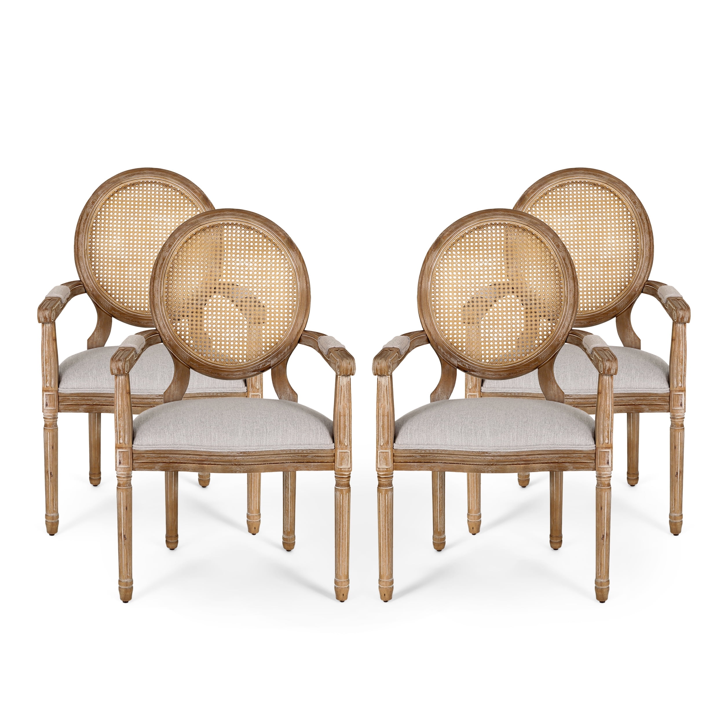 GDF Studio Ismay French Country Fabric Upholstered Wood and Cane Dining ...