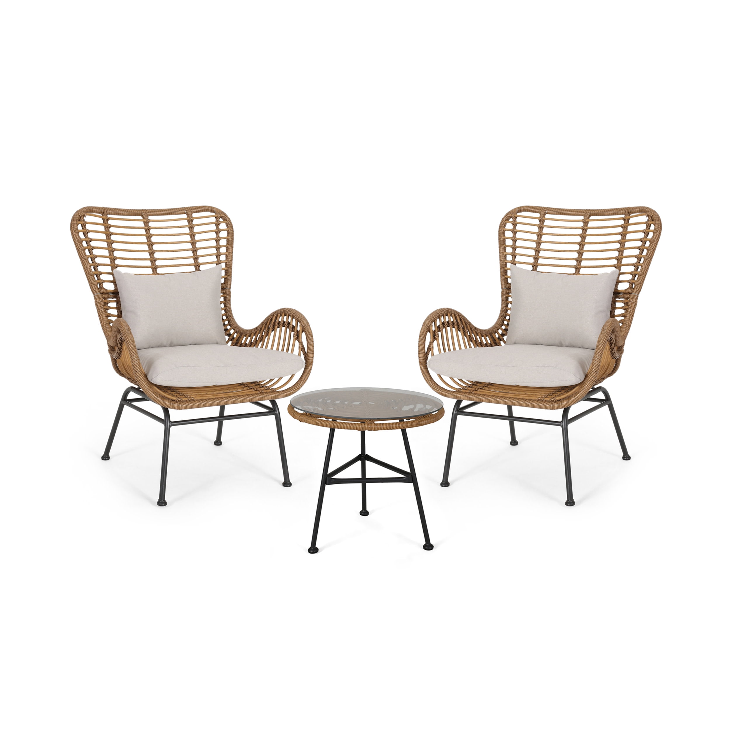 GDF Studio Izidro 3 Piece Patio Furniture Set, Faux Rattan Wicker and ...