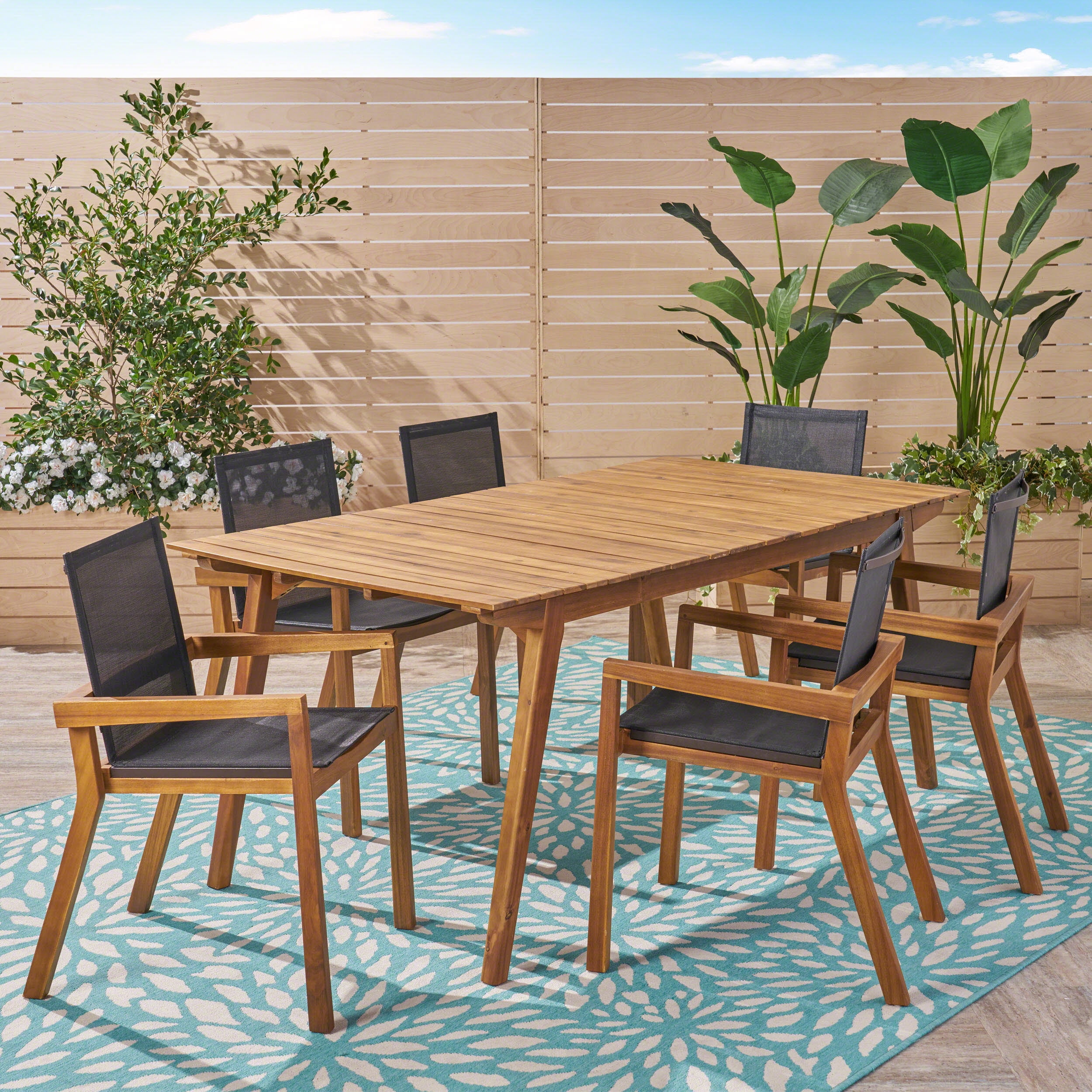 GDF Studio 7 Piece Patio Table Chairs Furniture Set, Outdoor Mesh and ...