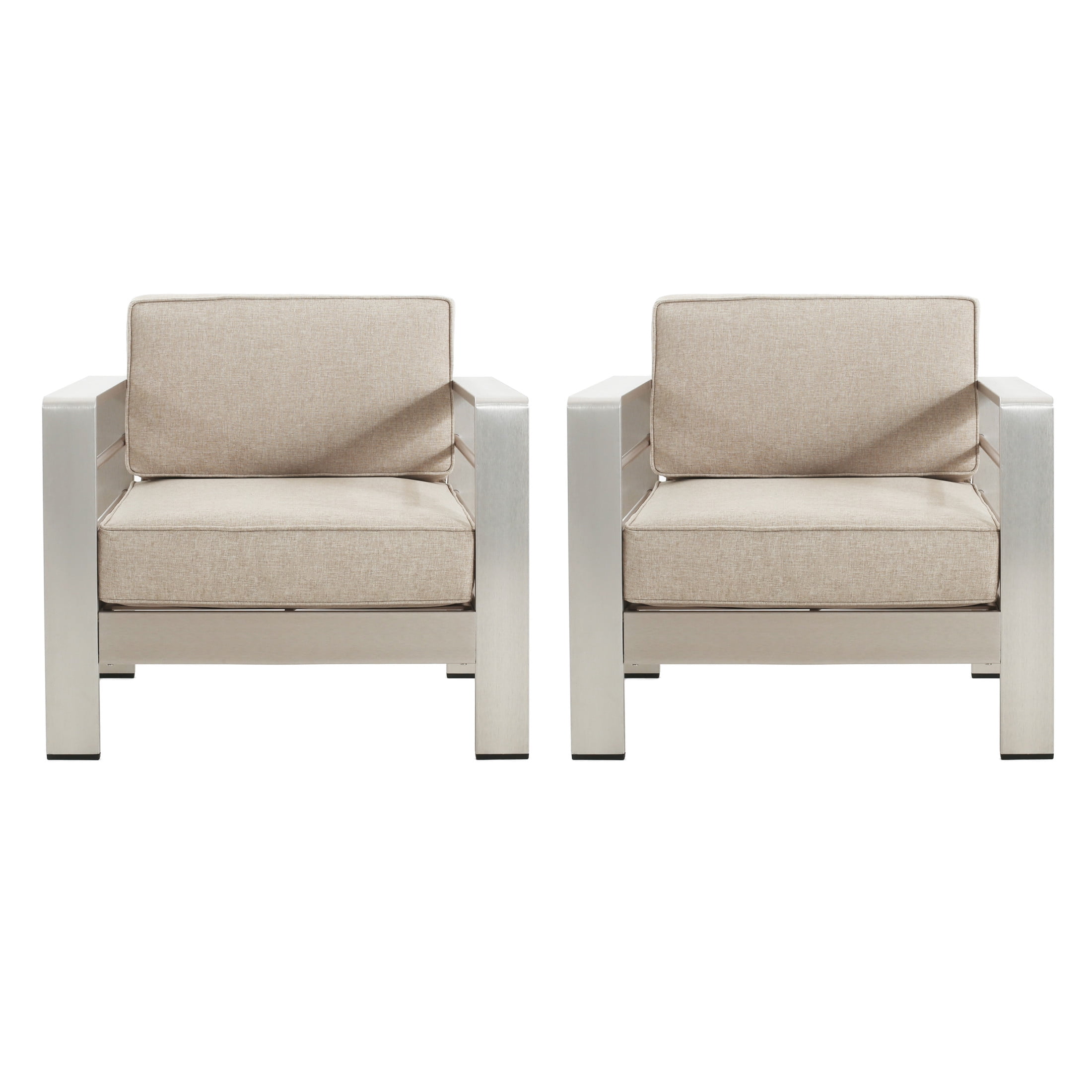 GDF Studio Jensen Outdoor Patio Club Chairs with Beige Cushions, Set of ...