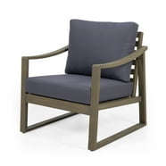 GDF Studio Allerton Patio Furniture Armchair, Acacia Wood & Faux Rattan ...