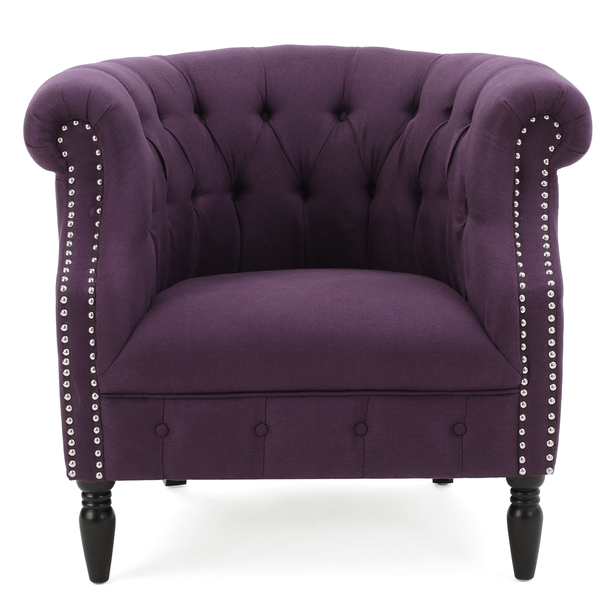 GDF Studio Justus Contemporary Tufted Club Chair, Plum Fabric and Matte ...