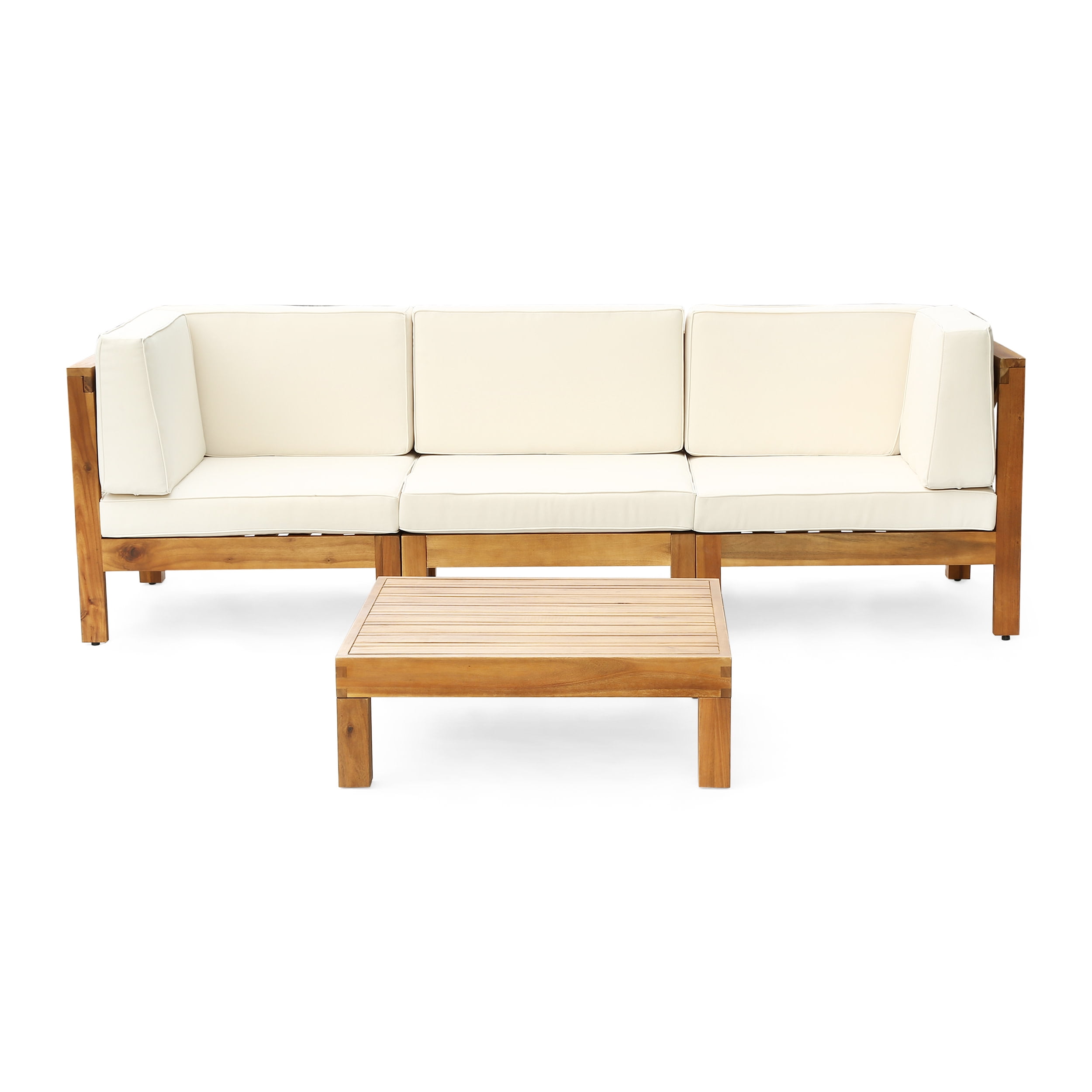 GDF Studio Keith Sectional Wooden Furniture, Acacia Wood 3 Seater Patio ...
