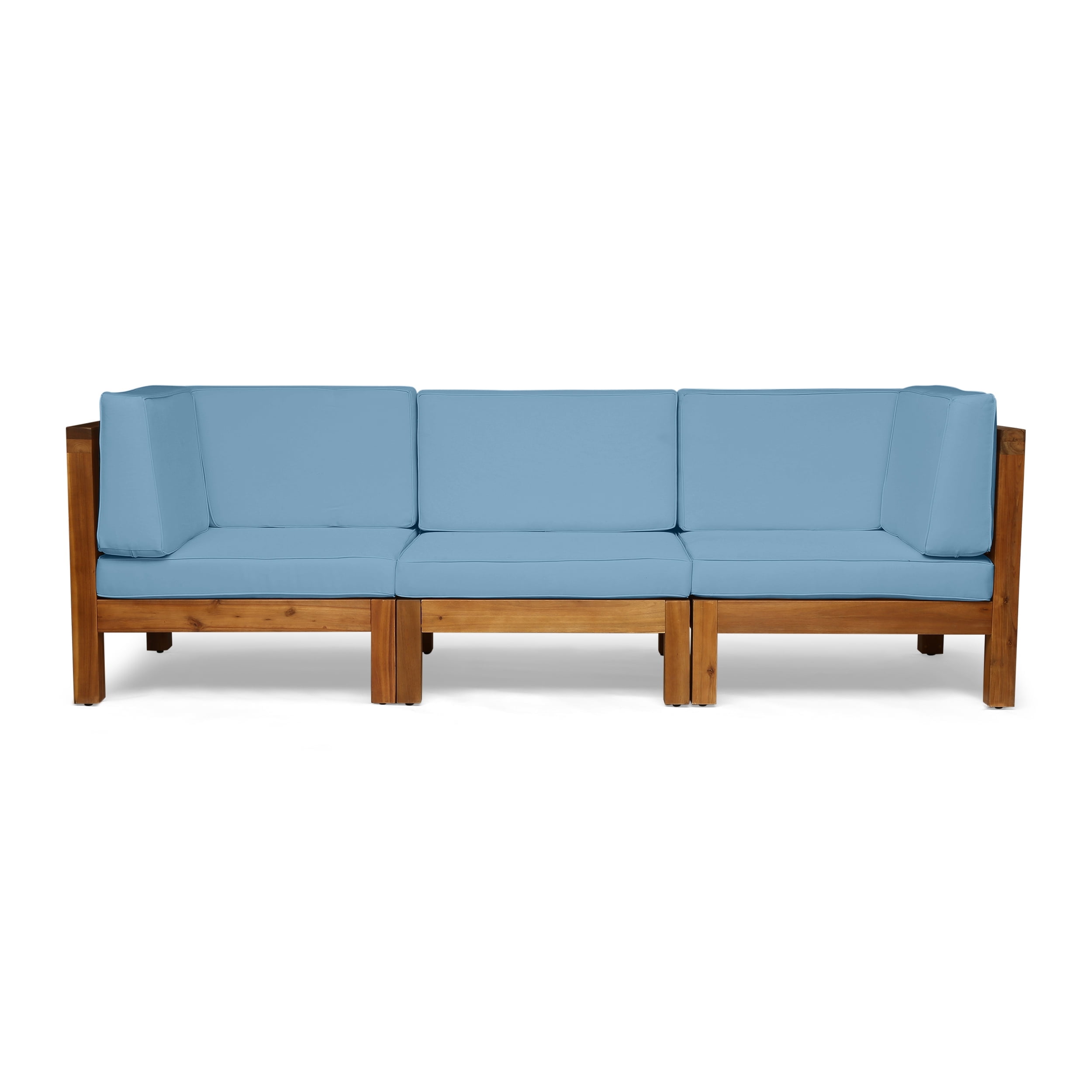 GDF Studio Keith Sectional Patio Furniture, Acacia Wood 3 Seater Sofa ...
