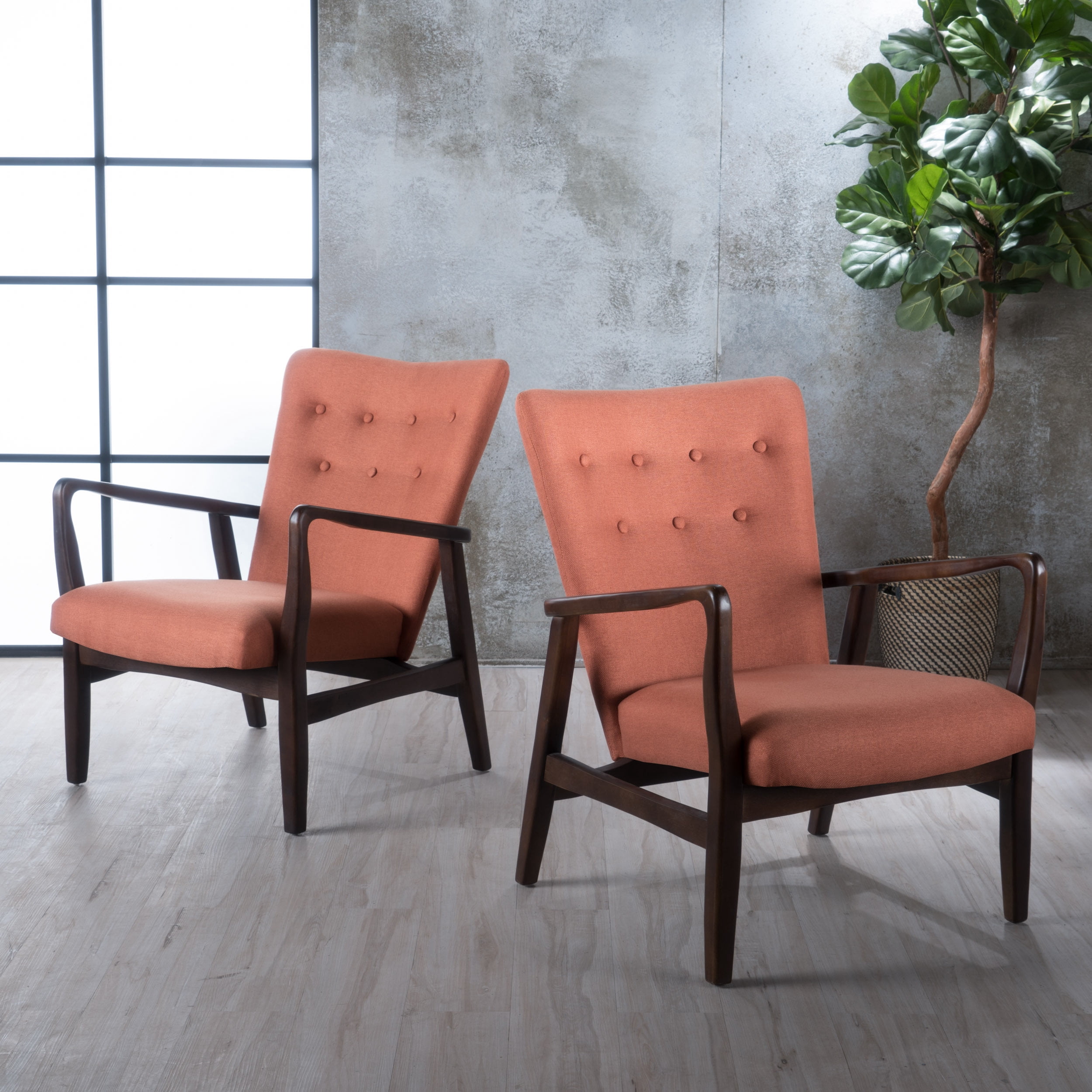 GDF Studio Kiana Mid Century Modern Fabric Tufted Club Chairs, Set of 2 ...