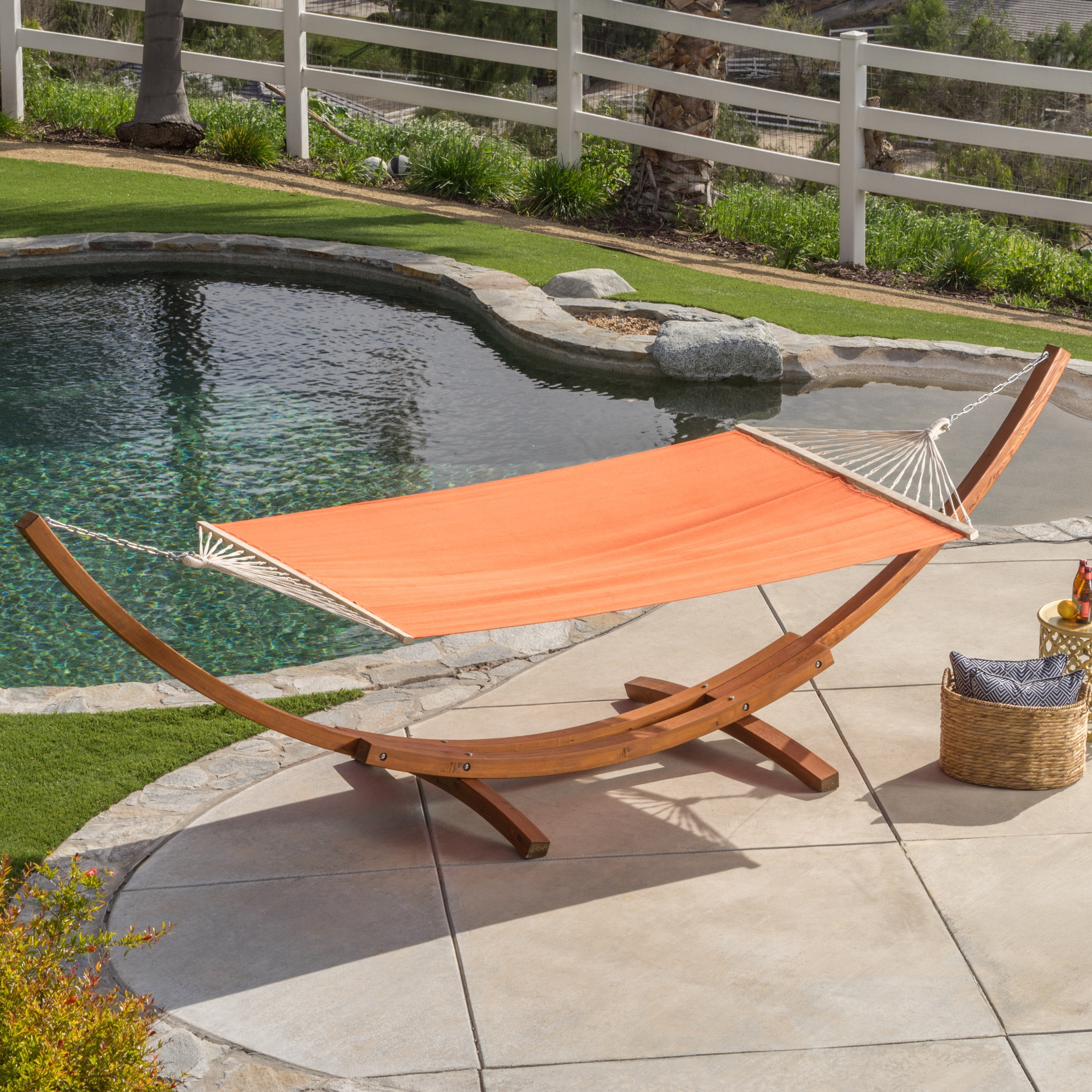 GDF Studio Kimsey Outdoor Fabric Hammock with Larch Wood Base, Orange ...