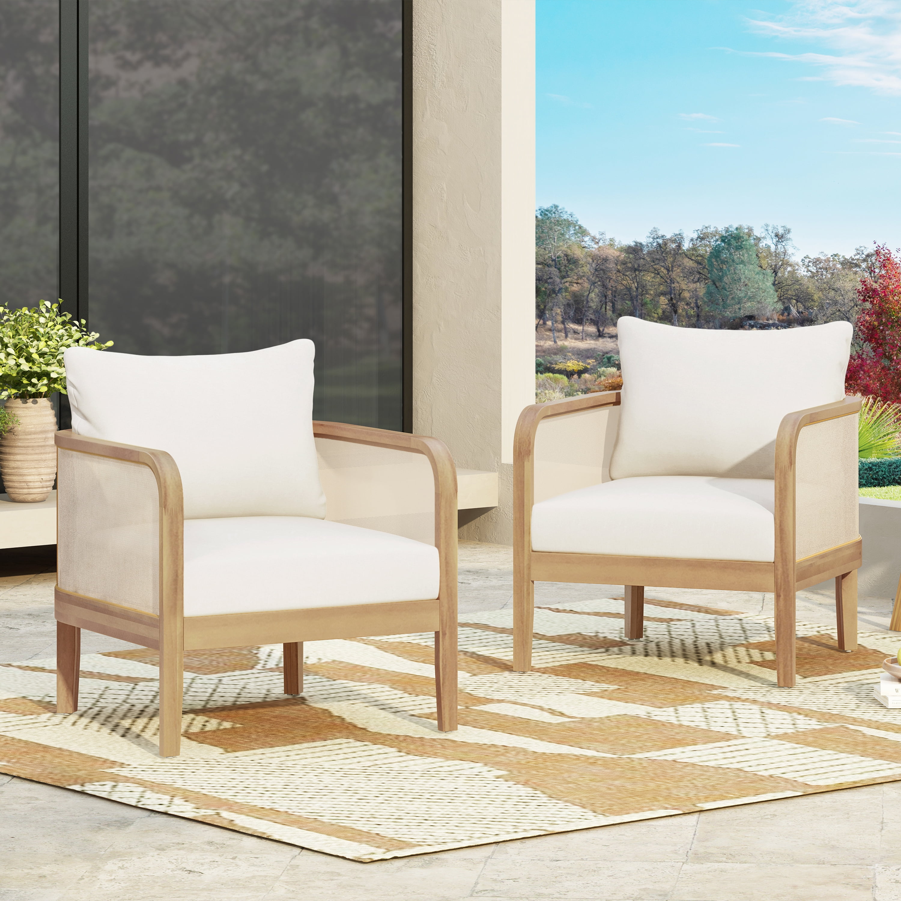 GDF Studio Larci Modern Outdoor Patio Club Chair, Set of 2, Beige Water ...