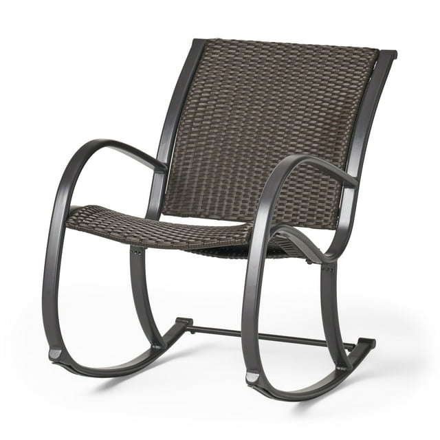 GDF Studio Leann Outdoor Wicker and Aluminum Rocking Chair, Dark Brown ...
