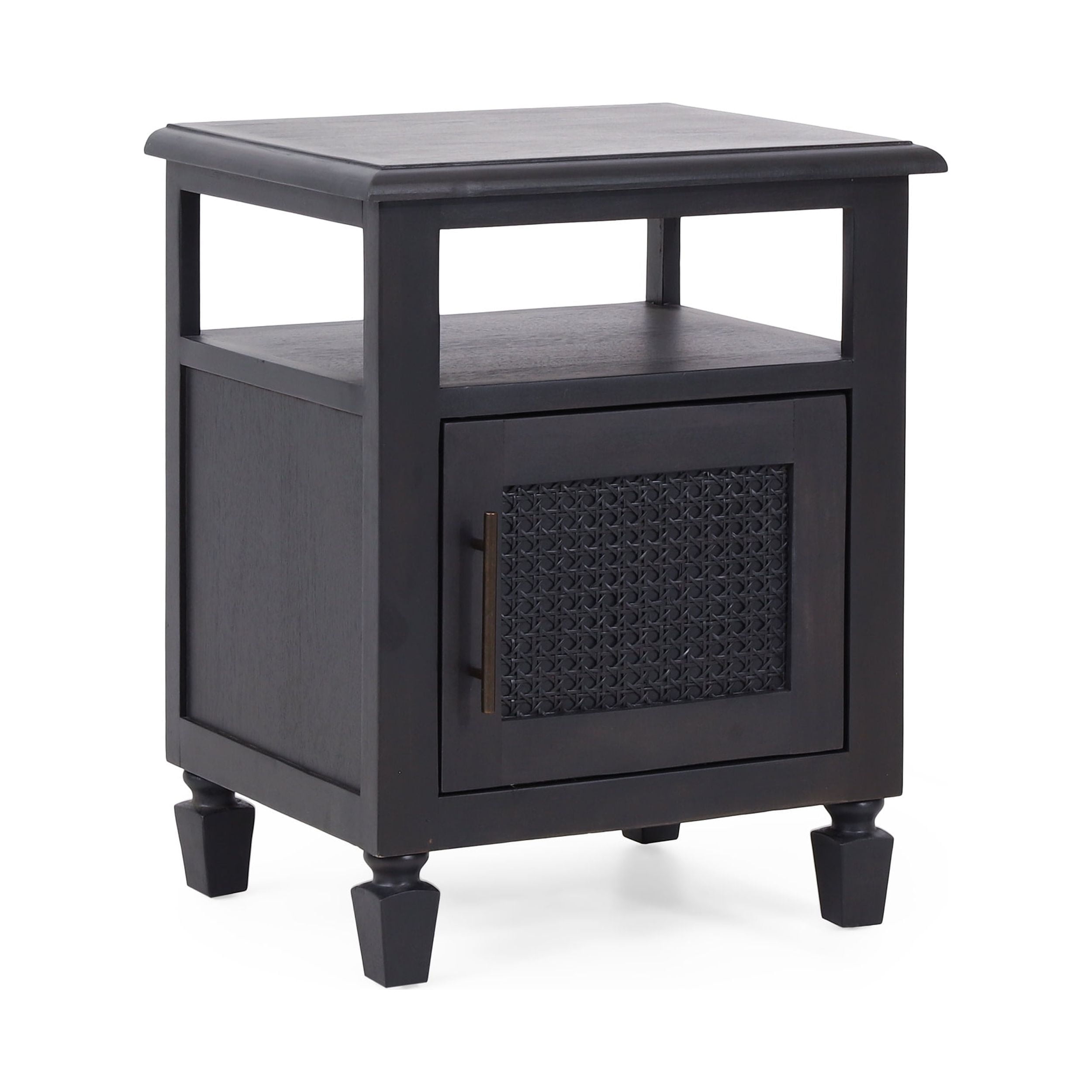GDF Studio Lempster Rustic Acacia Wood and Cane Nightstand, Dark Gray ...