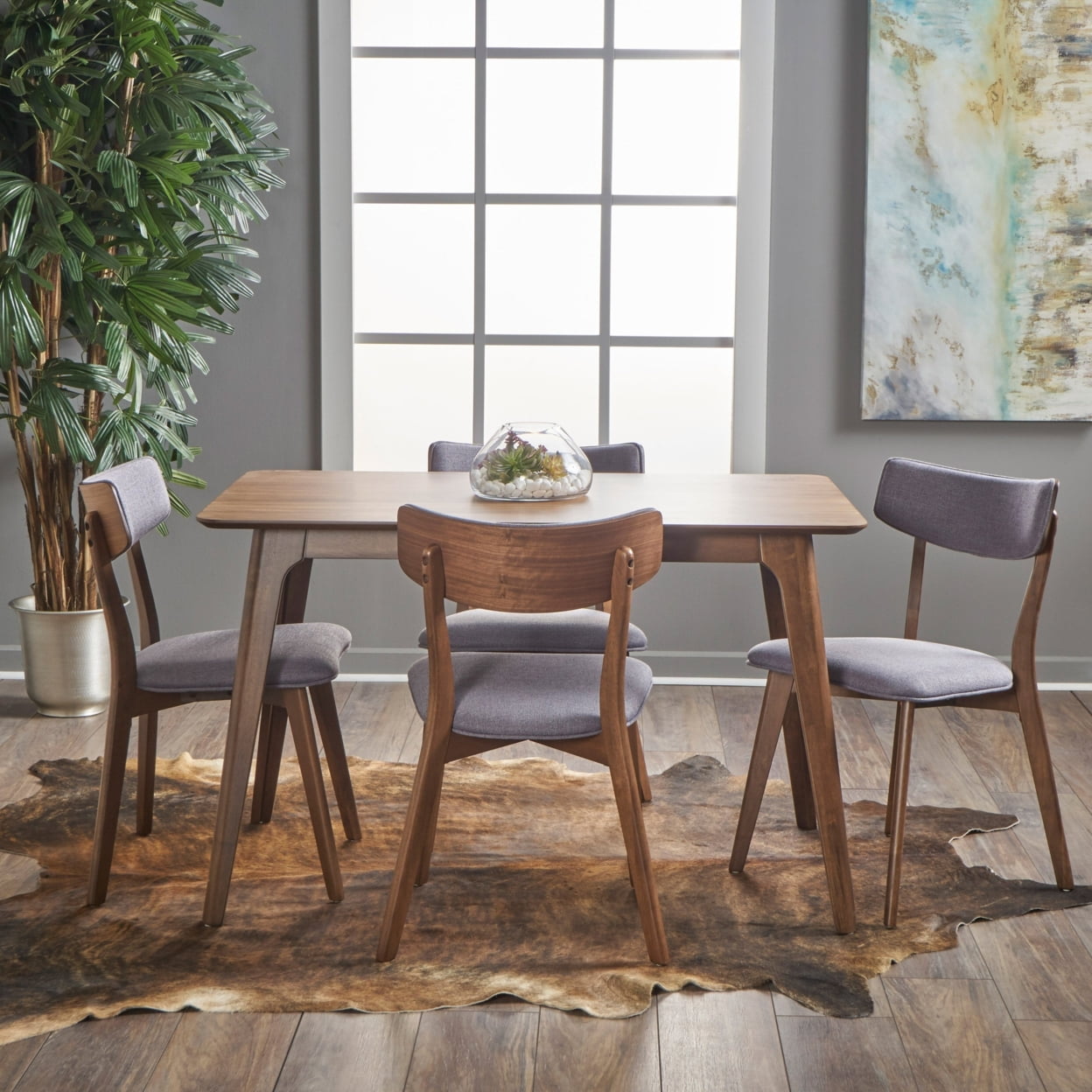 GDF Studio Leora Solid Finish Contemporary 5 Piece Dining Set, Light ...