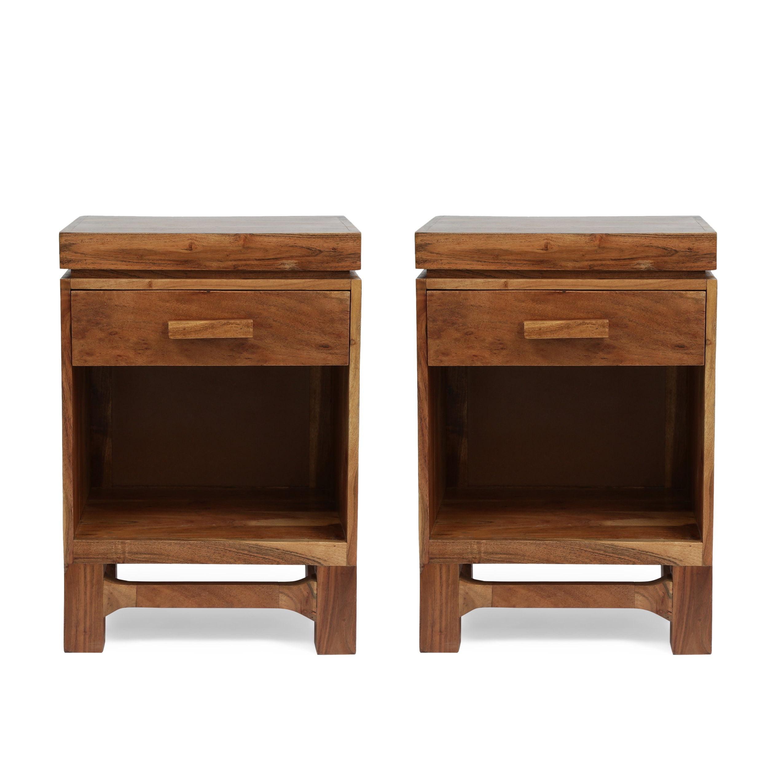 GDF Studio Lindale Boho Handmade Acacia Wood Nightstand, Set of 2 ...