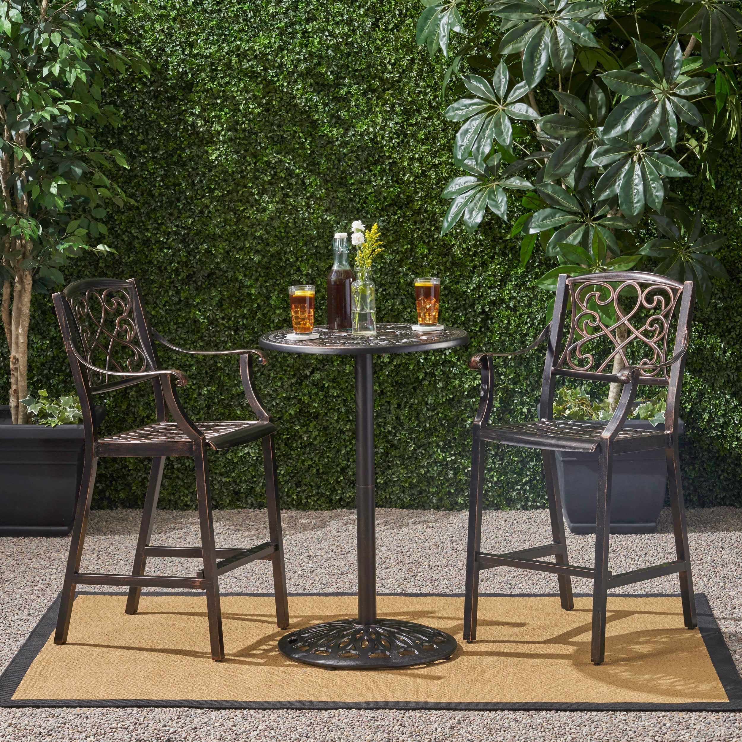 GDF Studio Lovell Outdoor Cast Aluminum 3 Piece Bistro Bar Set, Copper ...