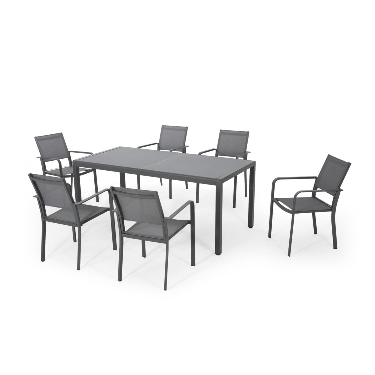 GDF Studio Lrya 7 Piece Patio Dining Set, Aluminum Frame, Glass ...